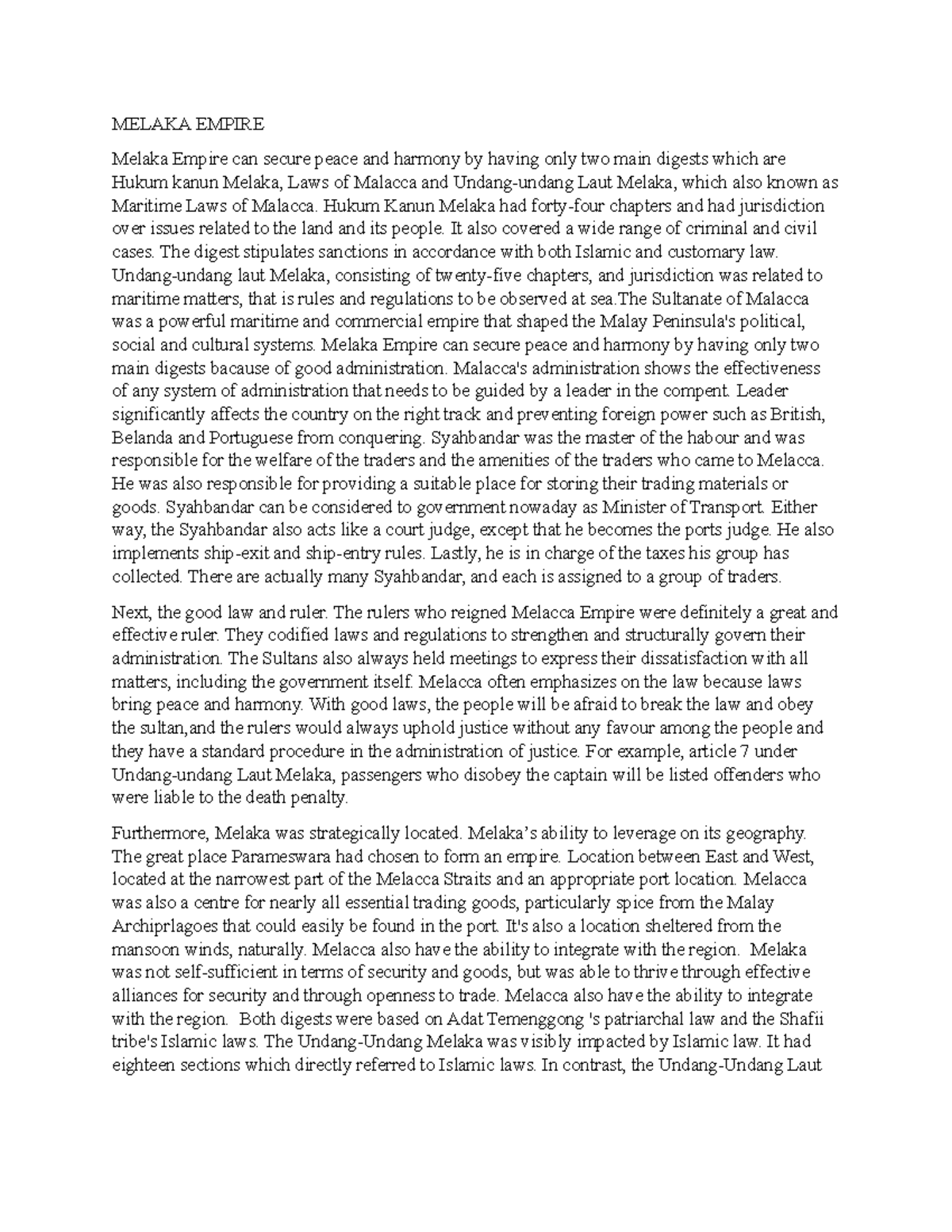 MLH Midterm Preparation - MELAKA EMPIRE Melaka Empire can secure peace ...