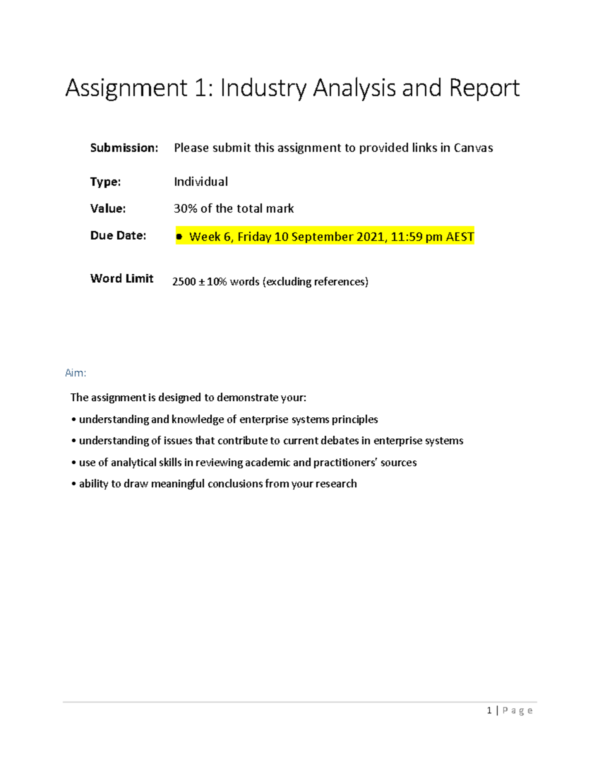 Assignment 1 Description 2021 - Assignment 1: Industry Analysis and ...