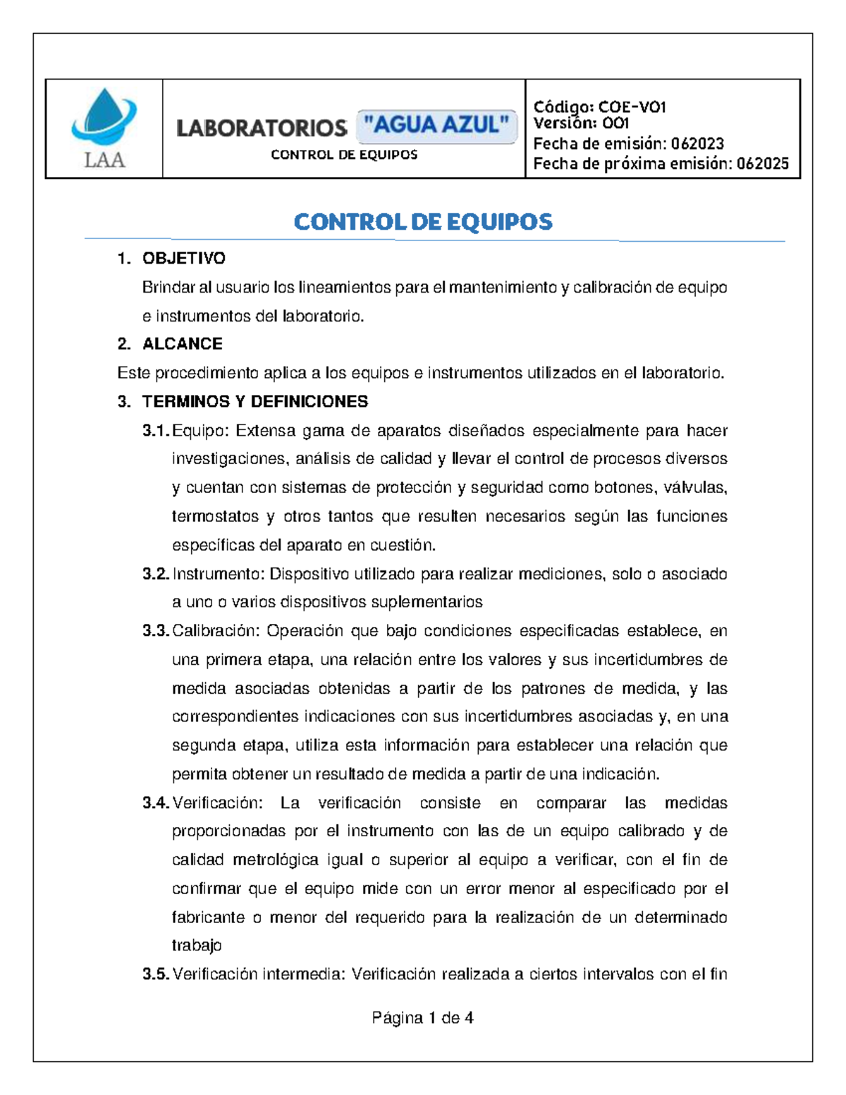 Control DE Equipos - CONTROL DE EQUIPOS Versión: 001 Fecha de emisión ...
