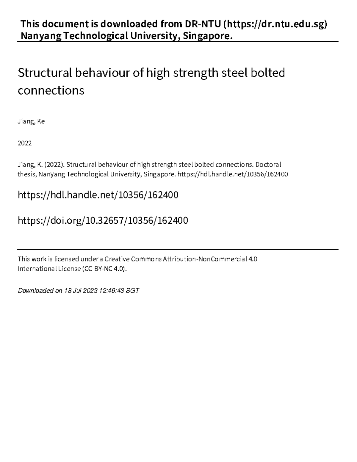 Structural behaviour of high strength steel bolted connections - This ...