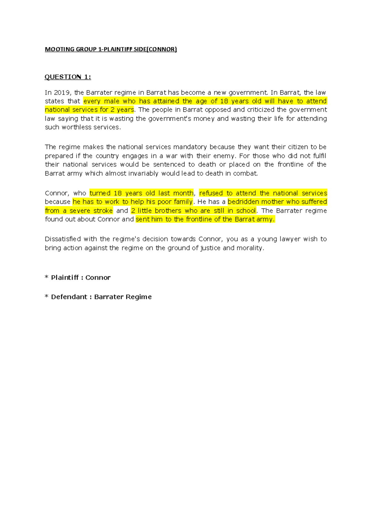 Mooting Script Morality - MOOTING GROUP 1-PLAINTIFF SIDE(CONNOR ...