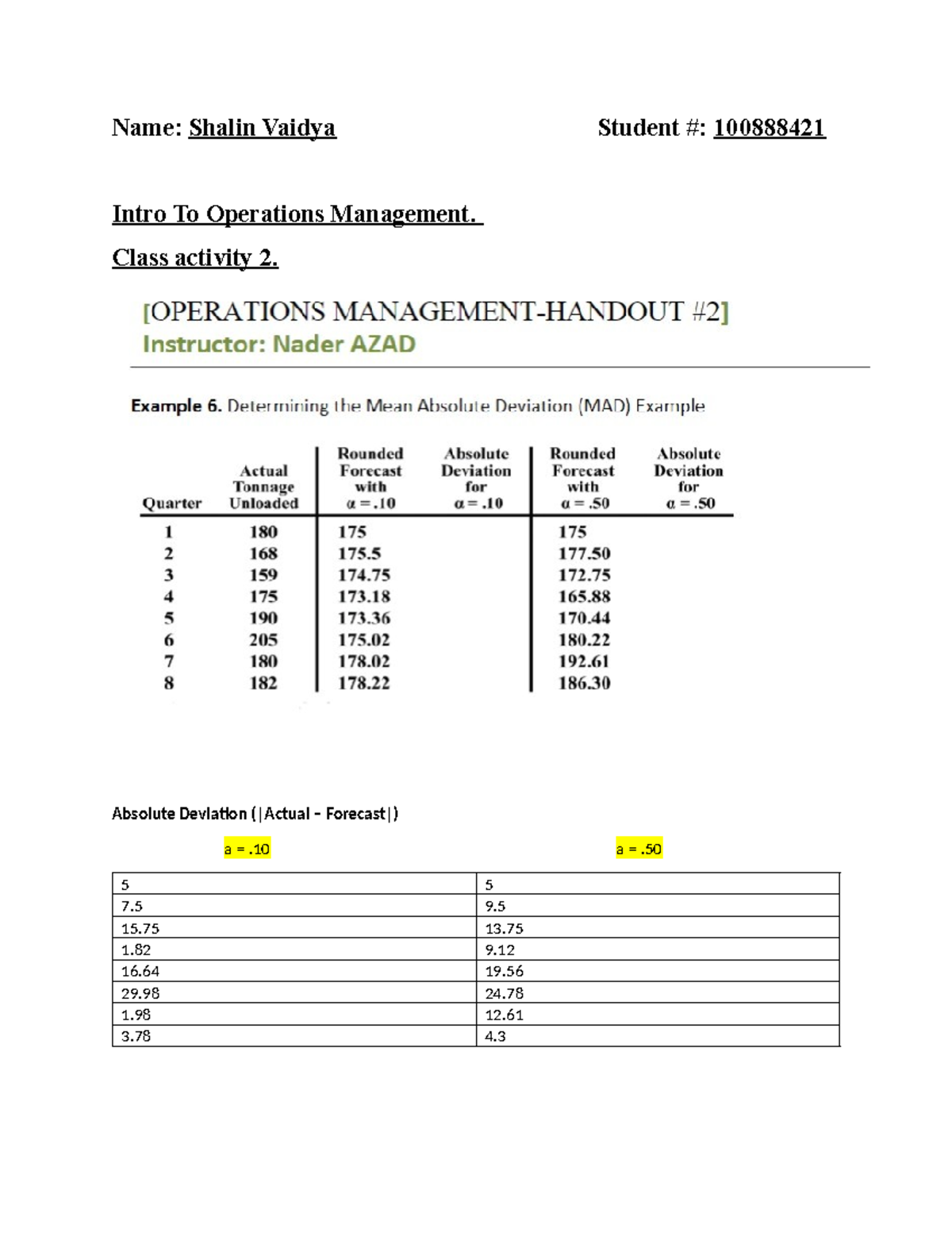 Class Act 2 O - Practice - BUSI2603U - Intro To Operations Management ...
