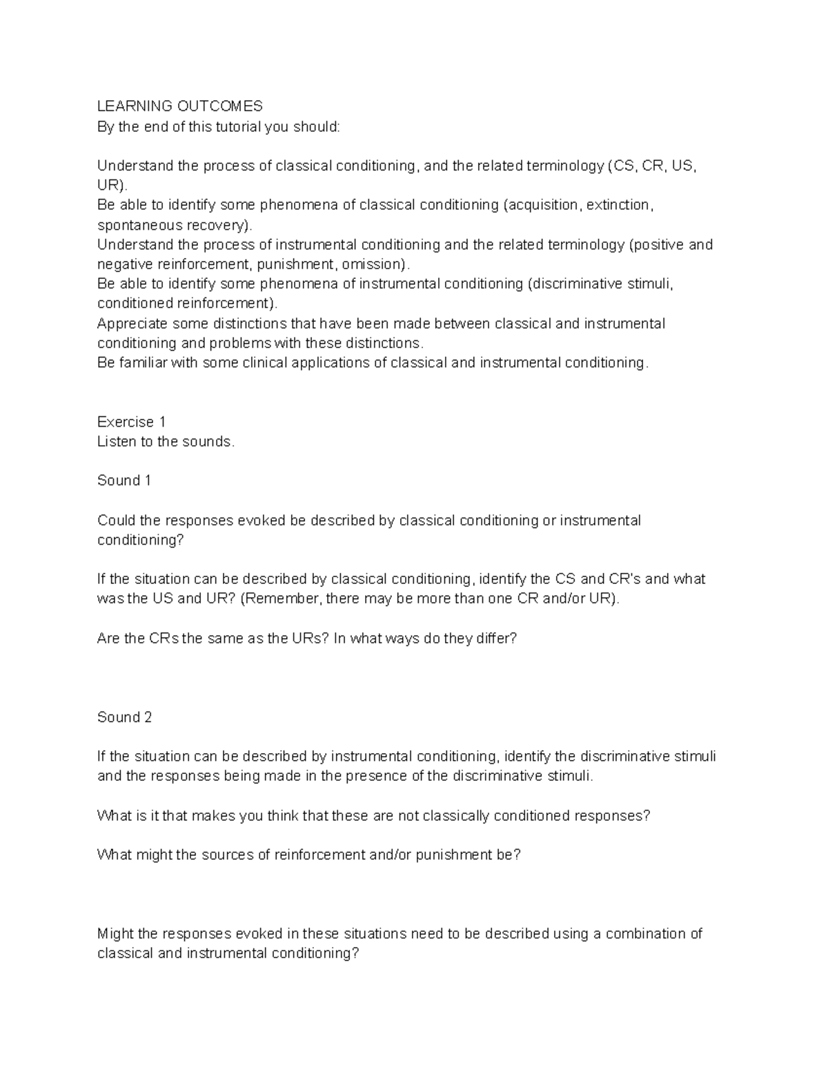 PSYC1002 TUT WK2 - Learning outcomes of Week 2 Tutorial. - LEARNING ...