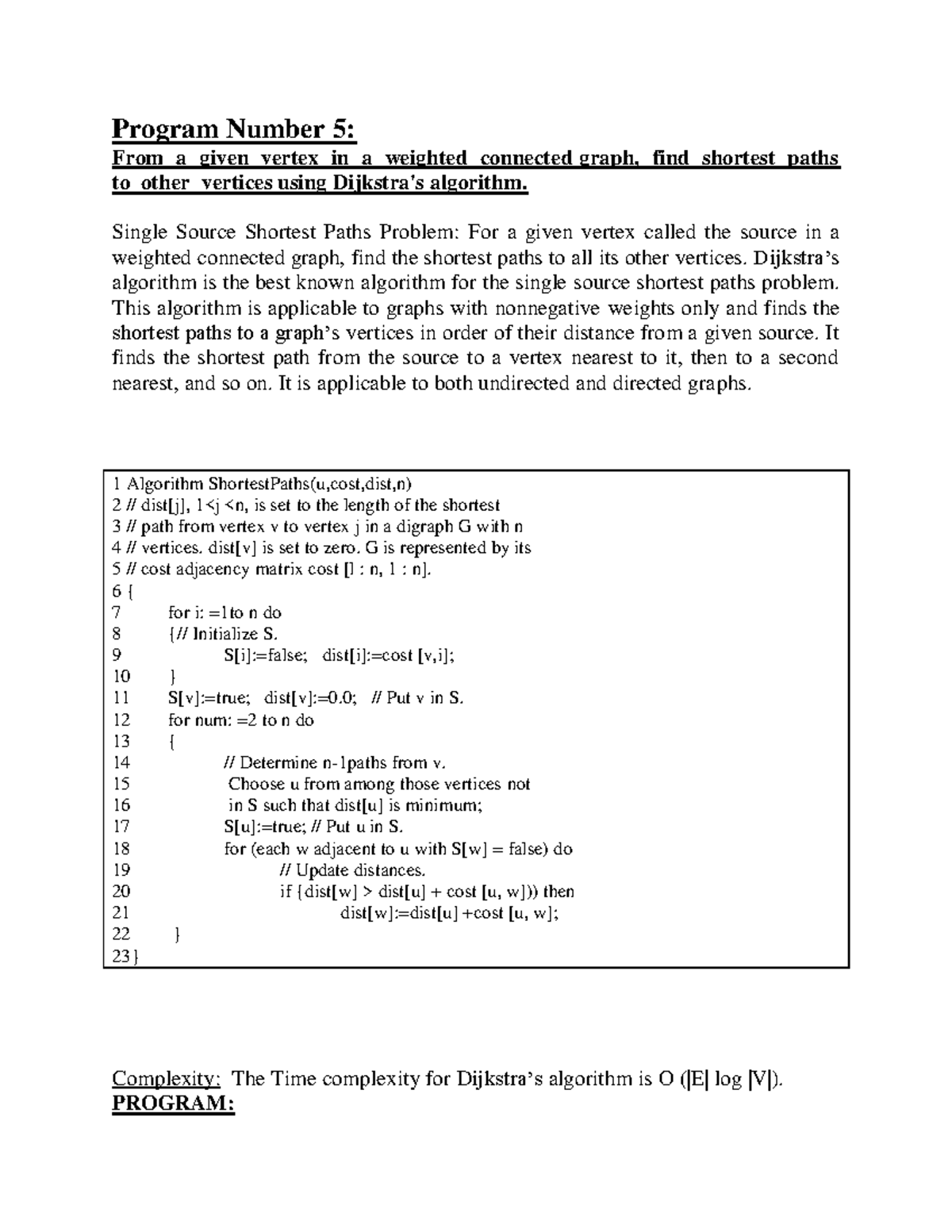 Dijekstra methd use - Program Number 5: From a given vertex in a ...