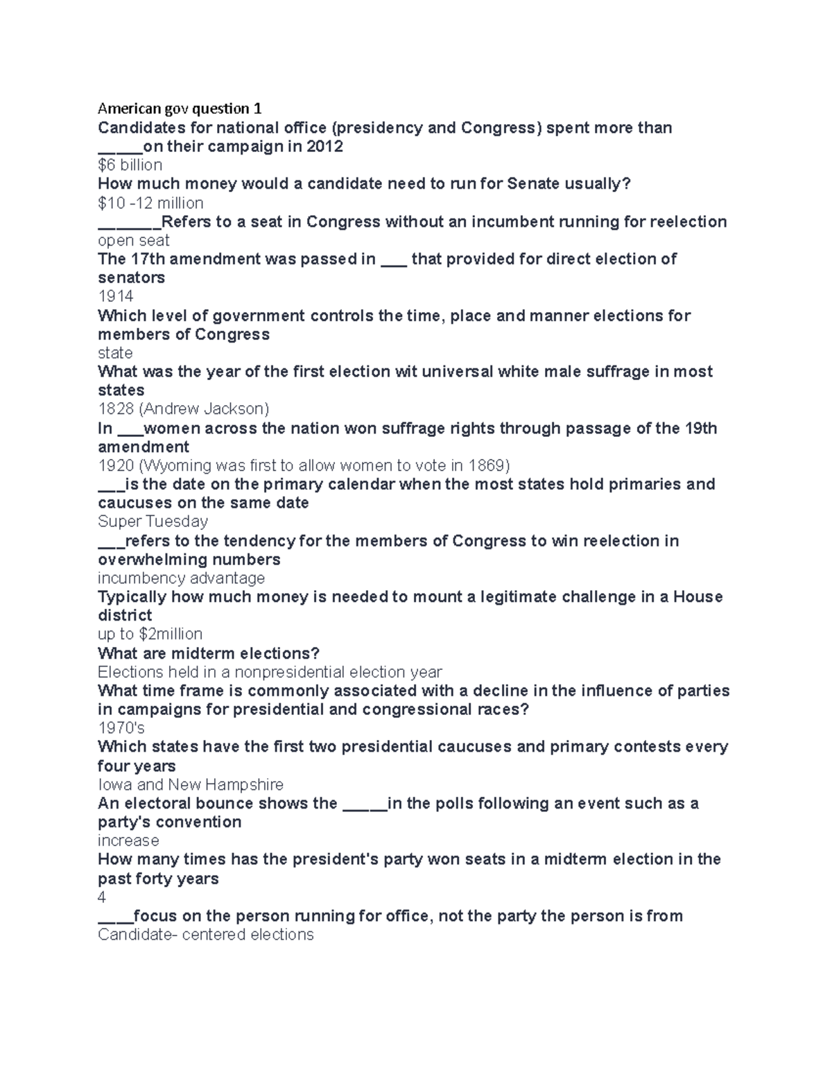 American gov question 1 - Studocu