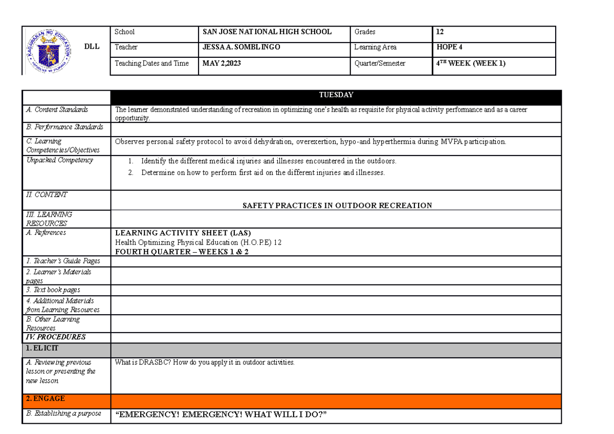 PE WEEK 2 - notes - DLL School SAN JOSE NATIONAL HIGH SCHOOL Grades 12 ...