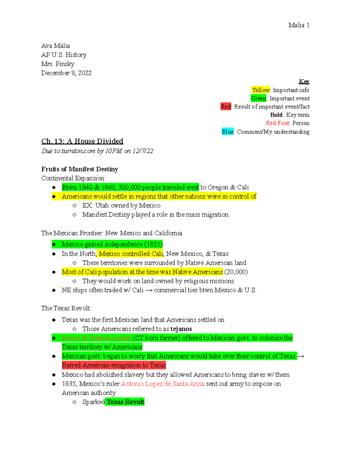 Give Me Liberty! Chapter 13 APUSH Notes - Ava Malia AP U. History Mrs ...