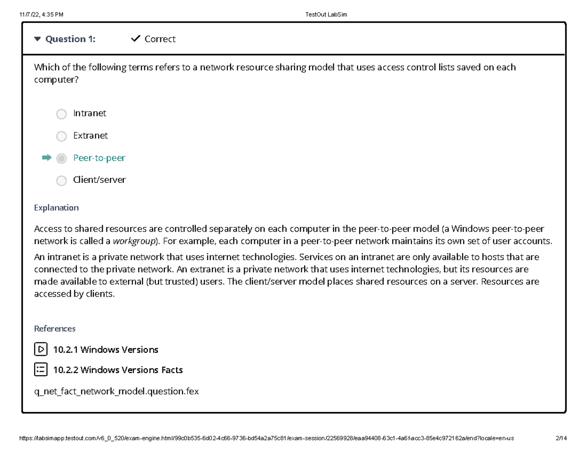 Test Out Lab Sim 6.1.7 Practice Questions - Question 1: Correct Which ...