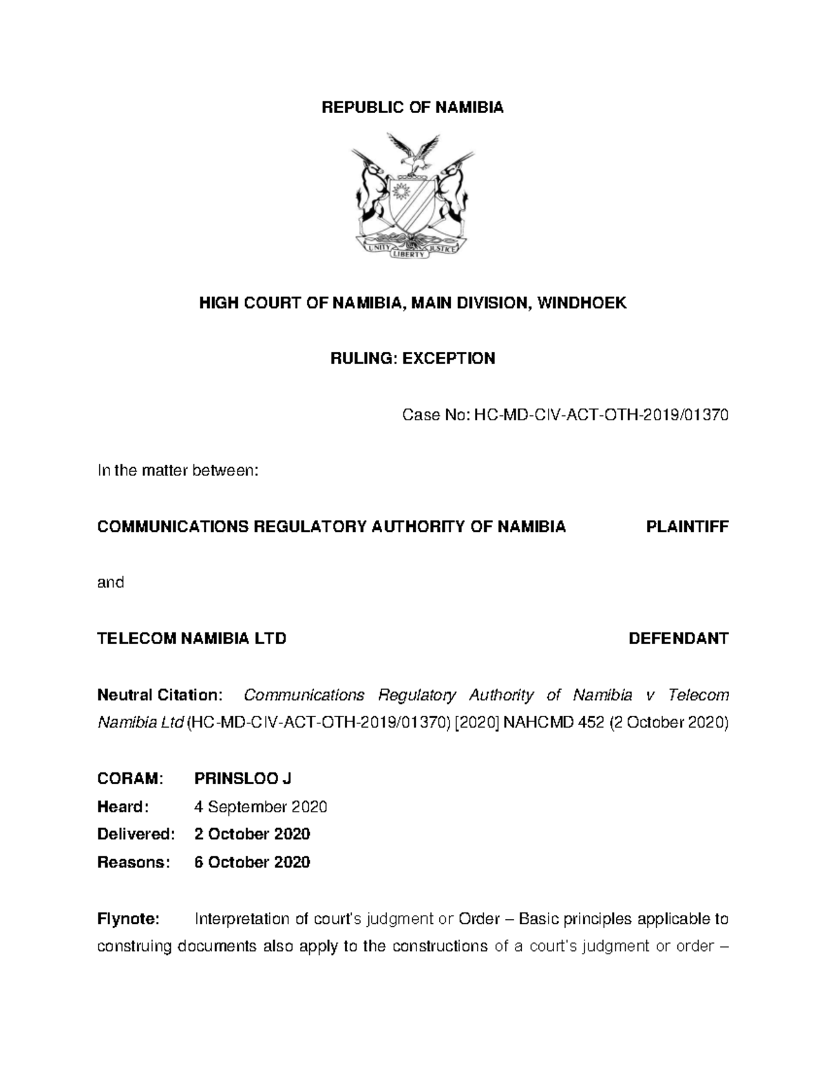 2020-nahcmd-452 - Case law - REPUBLIC OF NAMIBIA HIGH COURT OF NAMIBIA ...