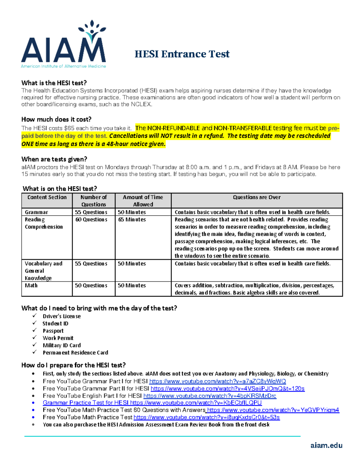 New+HESI+Sheet - good info - aiam HESI Entrance Test What is the HESI ...