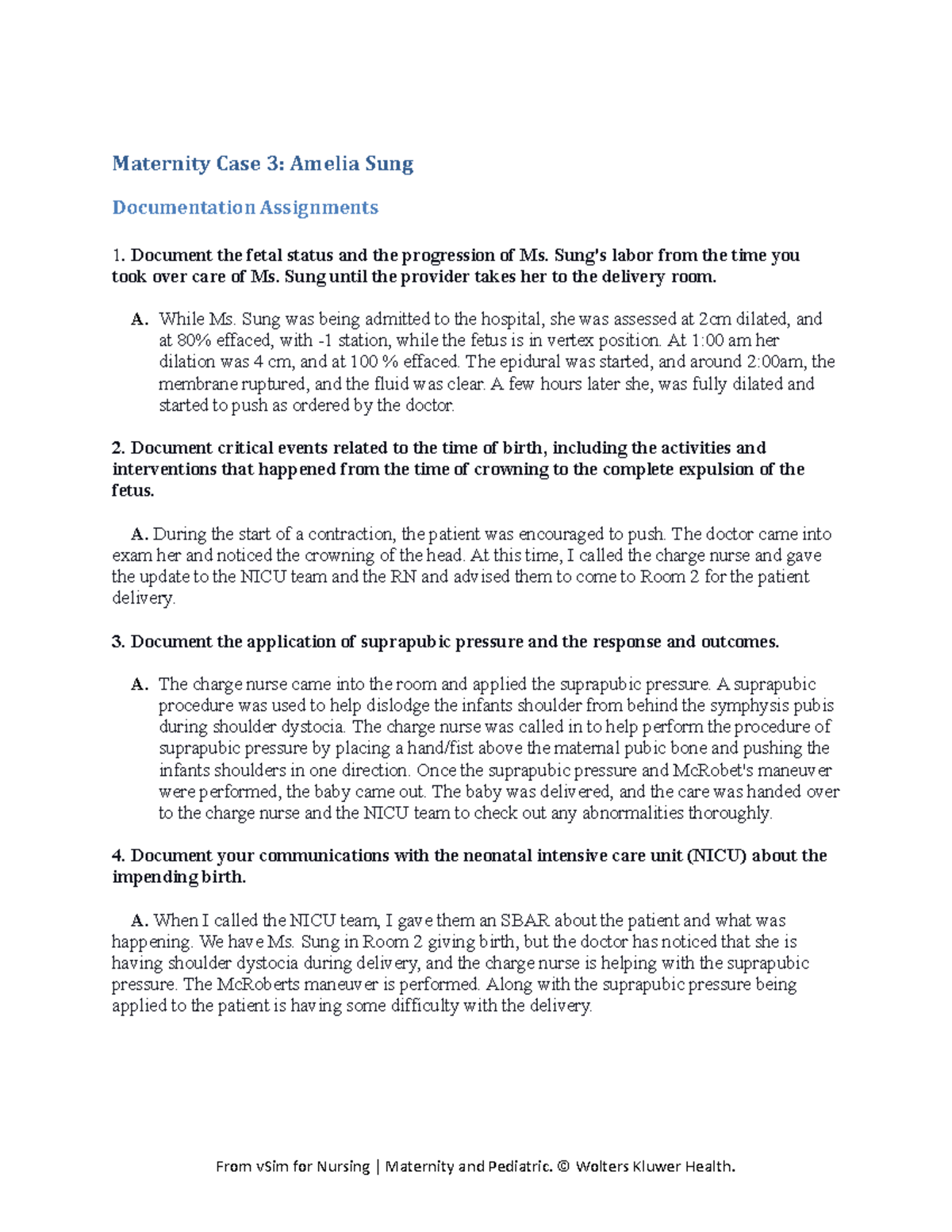 #2 v Sim - Amelia Sung Student Assignment - Maternity Case 3: Amelia ...