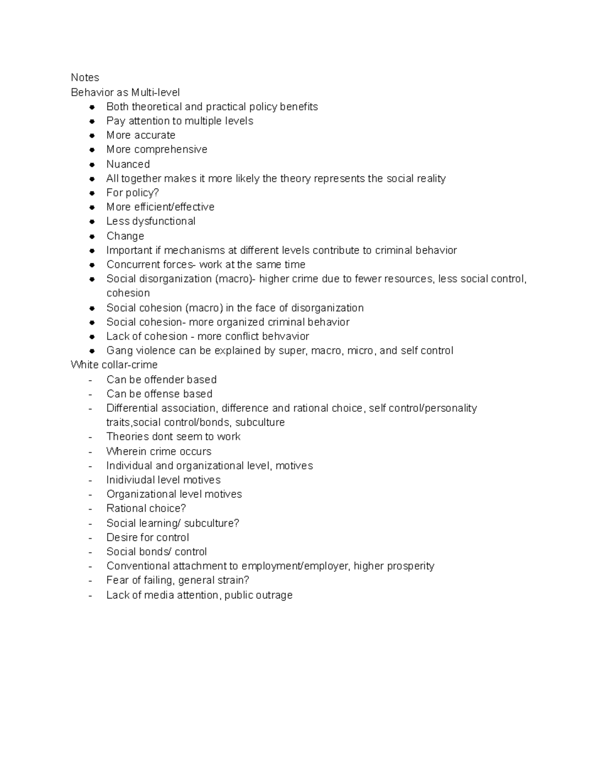 Crj public policy notes 3 9 23 - Notes Behavior as Multi-level Both ...