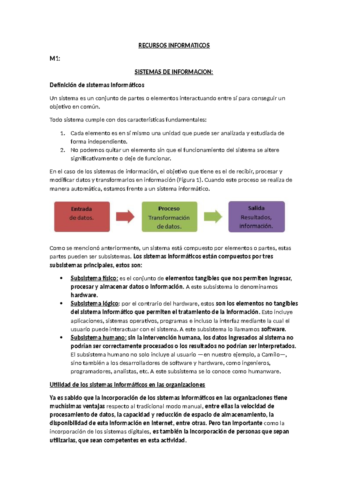 M1 Y M2 Recursos Informaticos - RECURSOS INFORMATICOS M1: SISTEMAS DE INFORMACION: Definición de ...