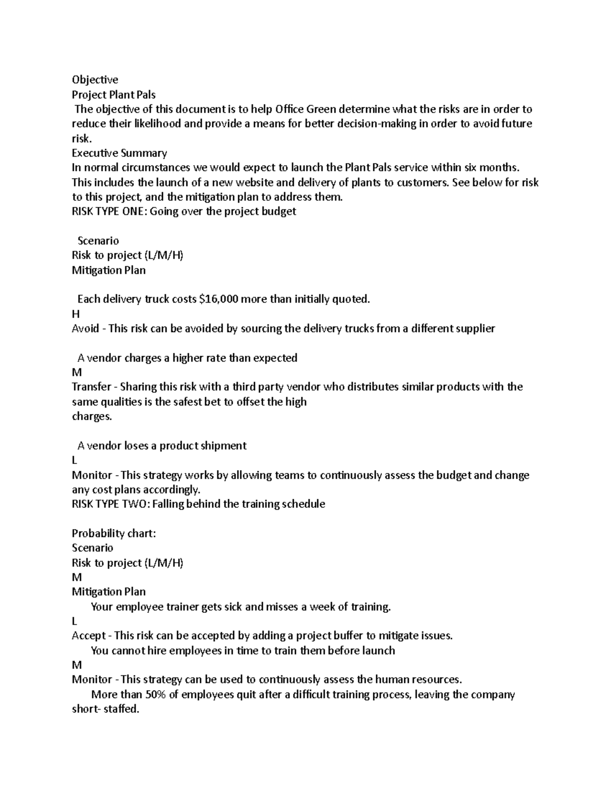 Risk Management - Objective Project Plant Pals The objective of this ...