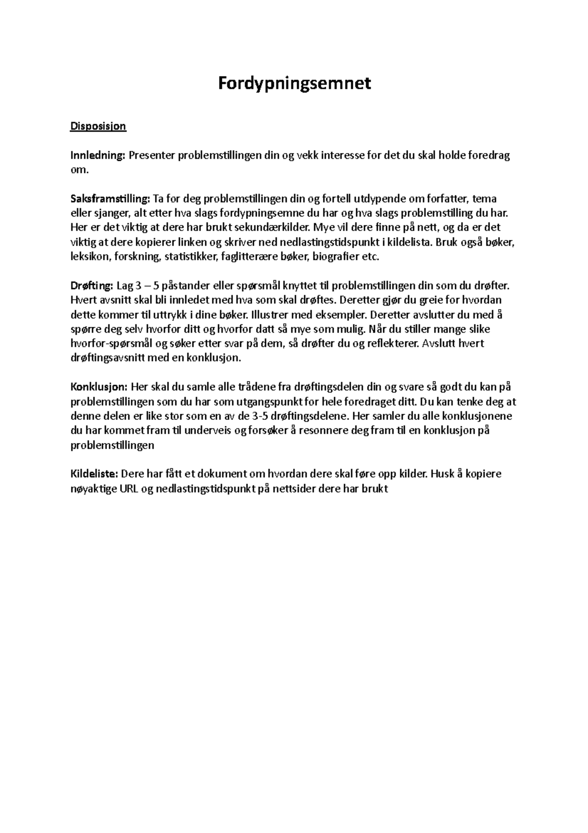 Fordypningsemne - forslag til disposisjon - Fordypningsemnet ...