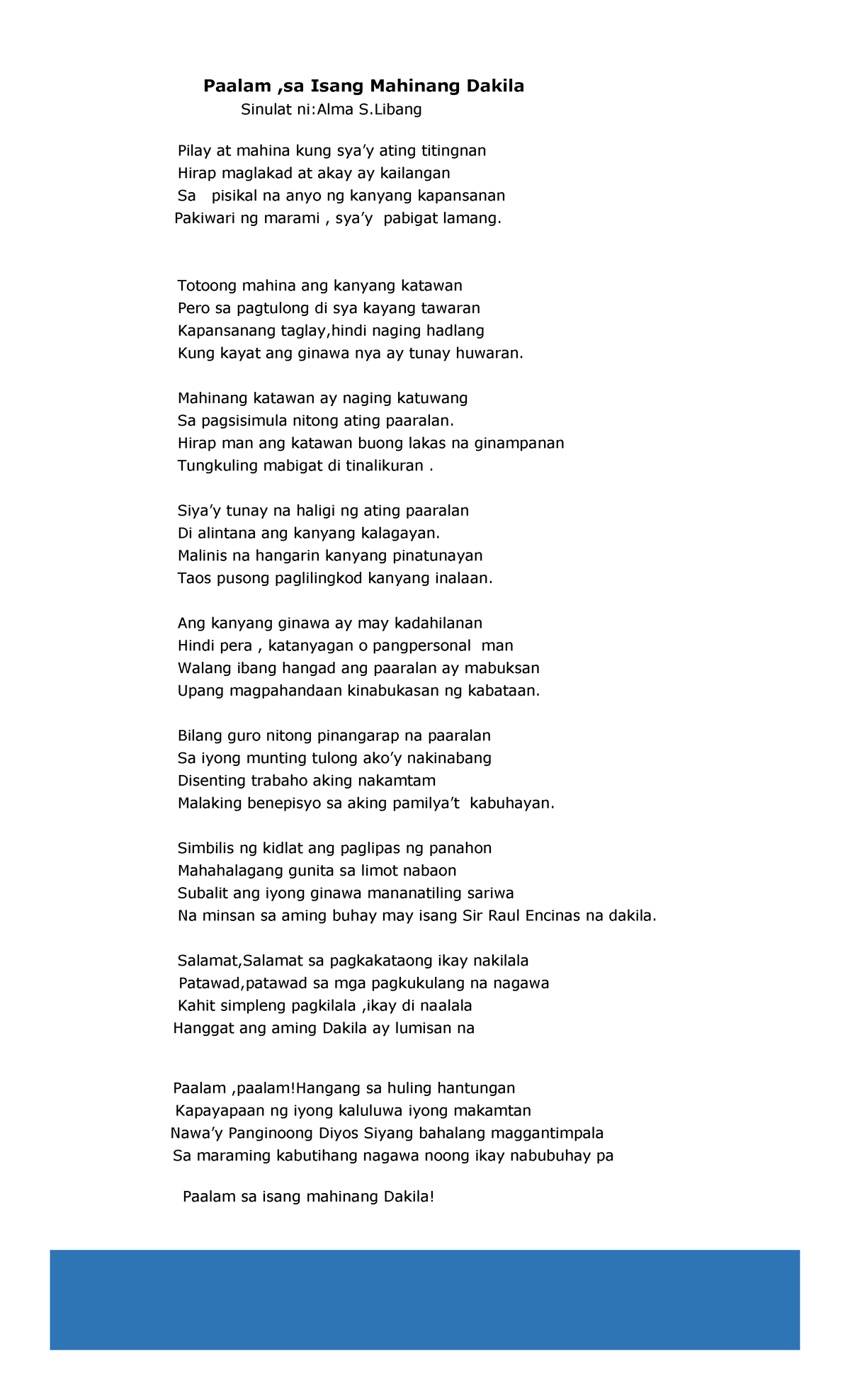 Paalam - poem - Paalam ,sa Isang Mahinang Dakila Sinulat ni:Alma S ...