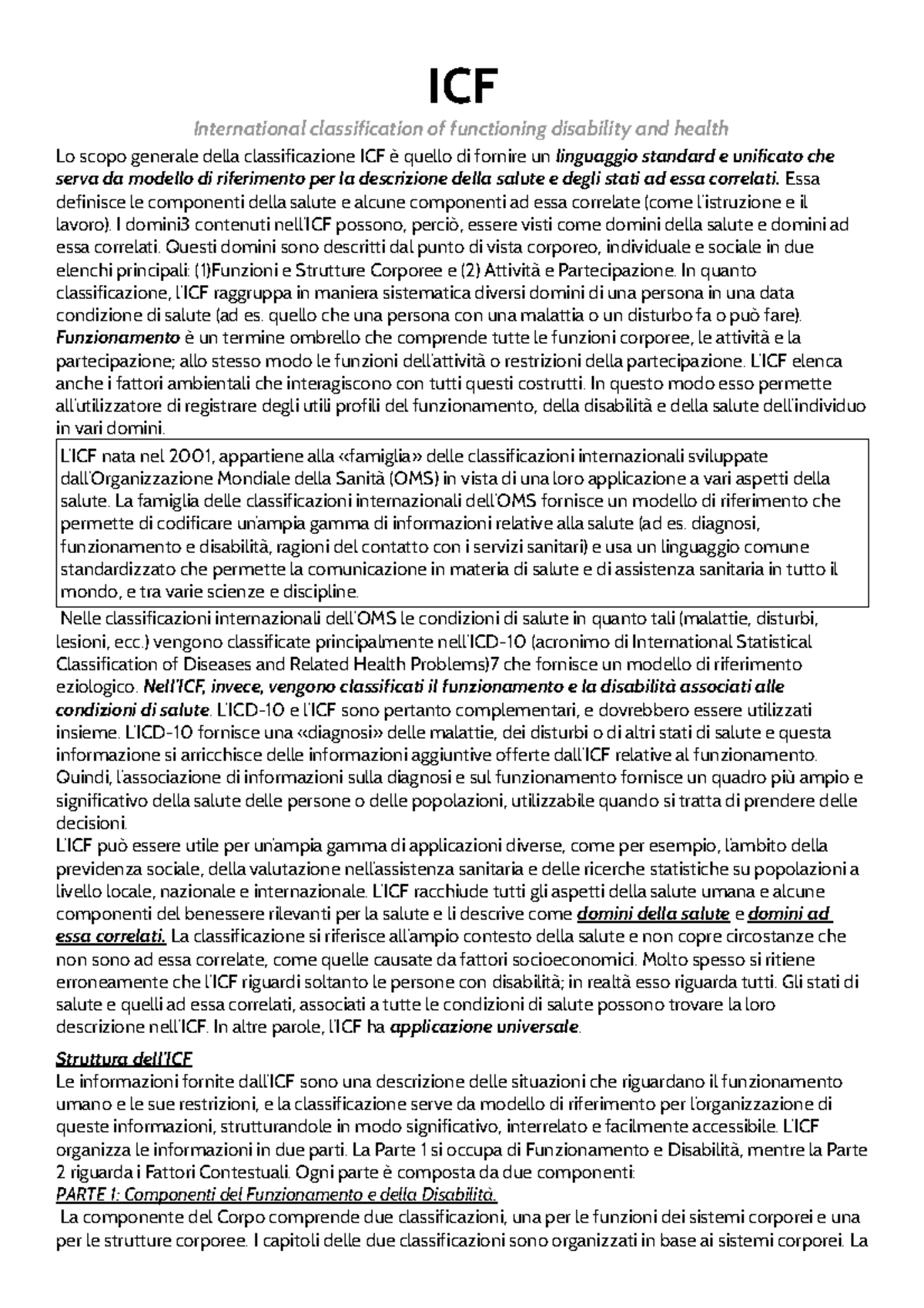 ICF - icf - ICF International classification of functioning disability ...