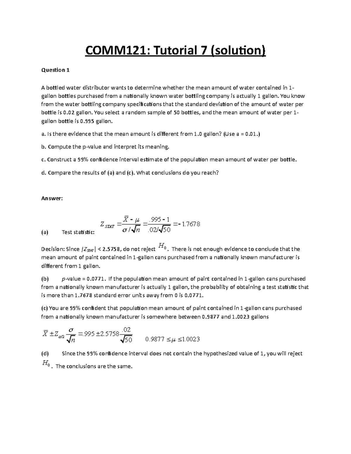 Tutorial 7 solution- Updated - COMM121: Tutorial 7 (solution) Question ...