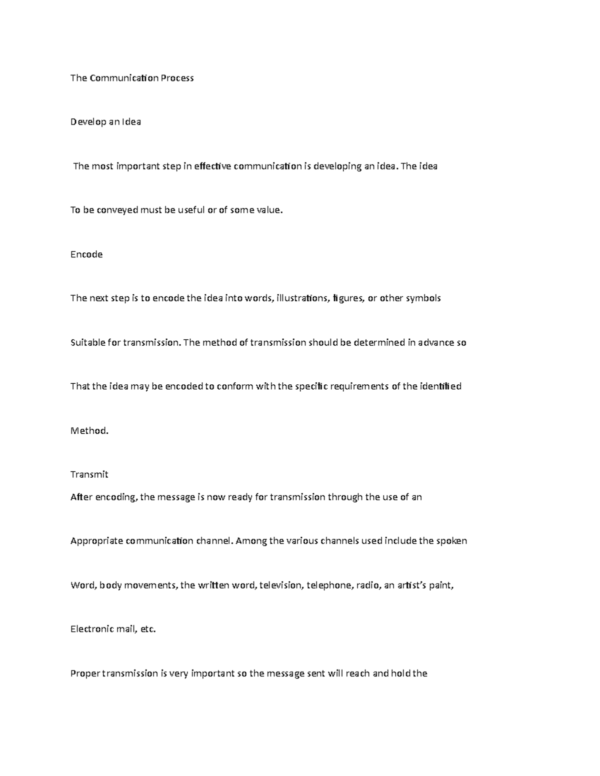 Doc15-communication - The next step is to encode the idea into words ...