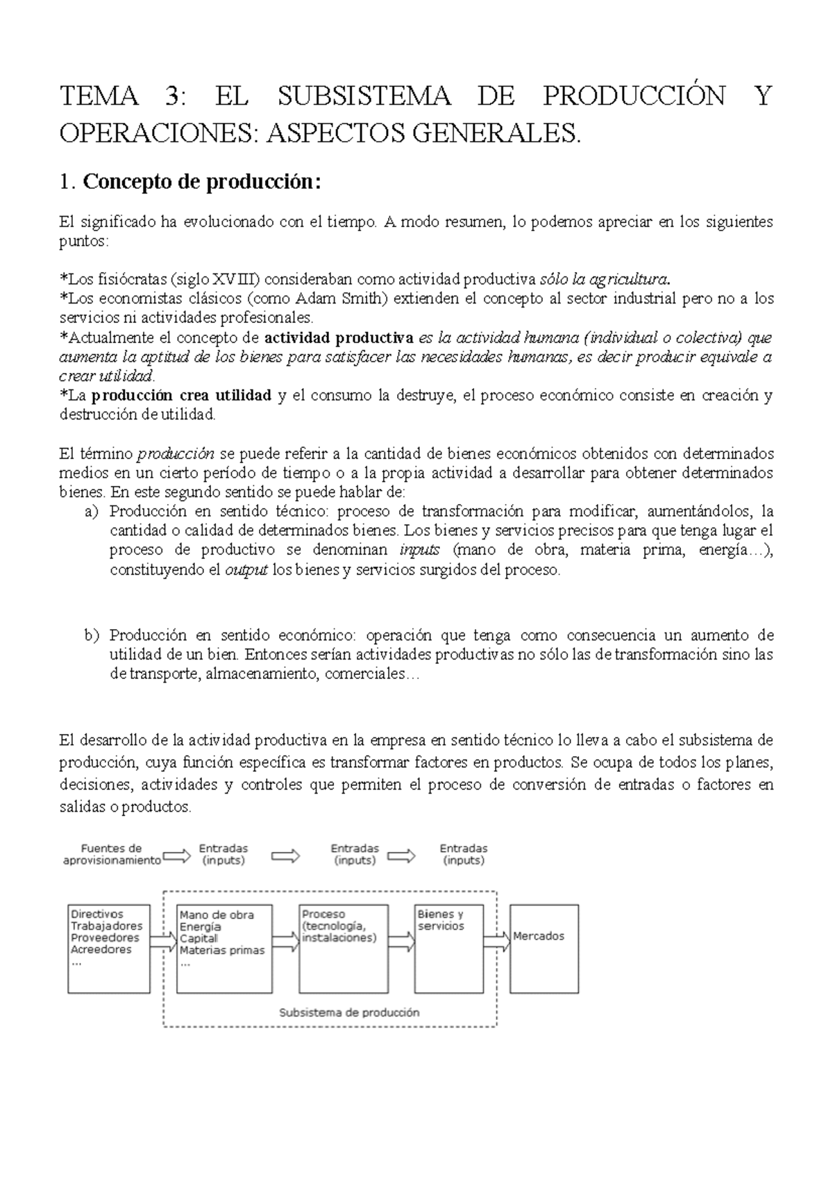 Tema 3 Economia - EL SUBSISTEMA DE PRODUCCIÓN Y OPERACIONES: ASPECTOS ...