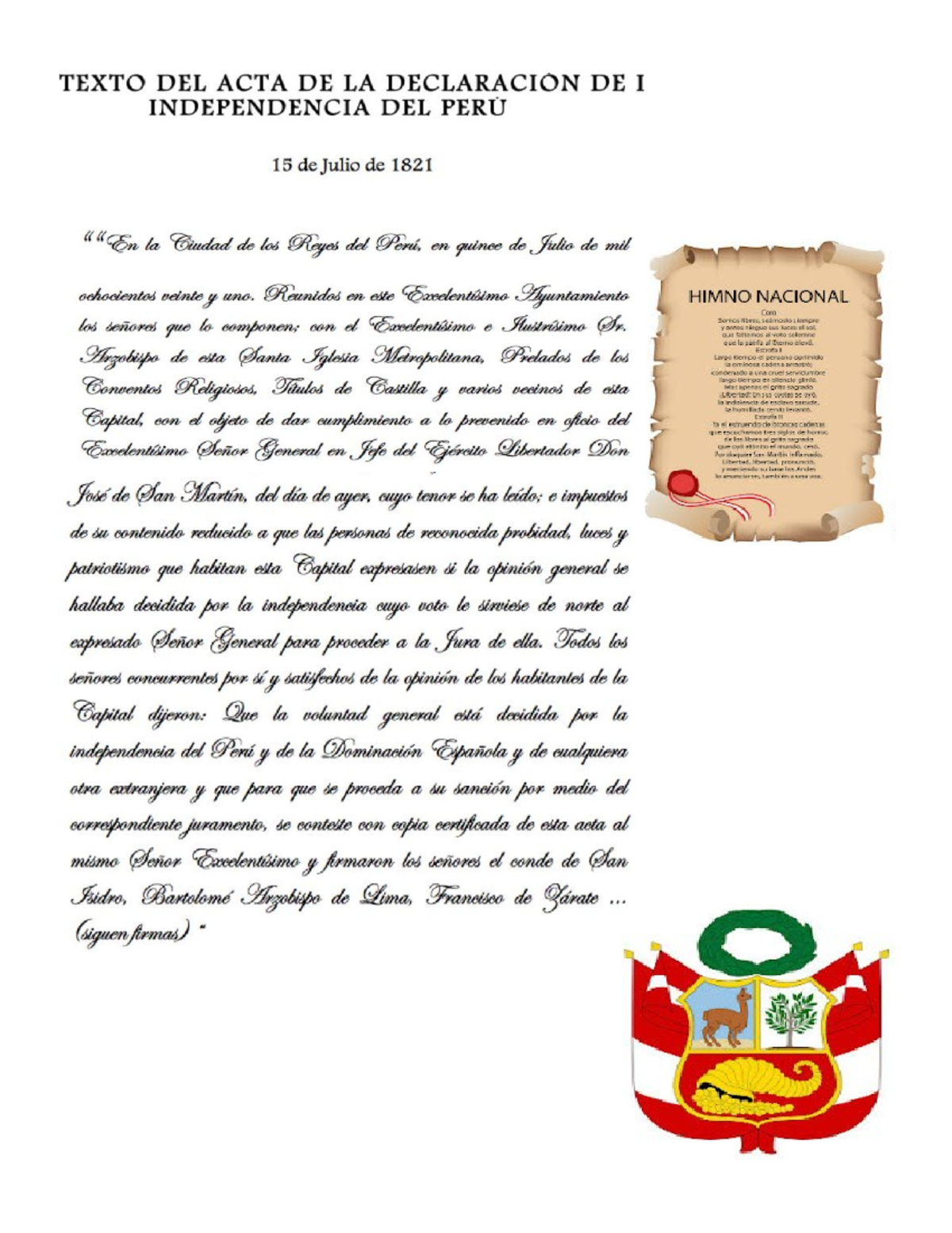 Carta de la Idependencia - TEXTO DEL ACTA DE LA DECLARACION DE I ...