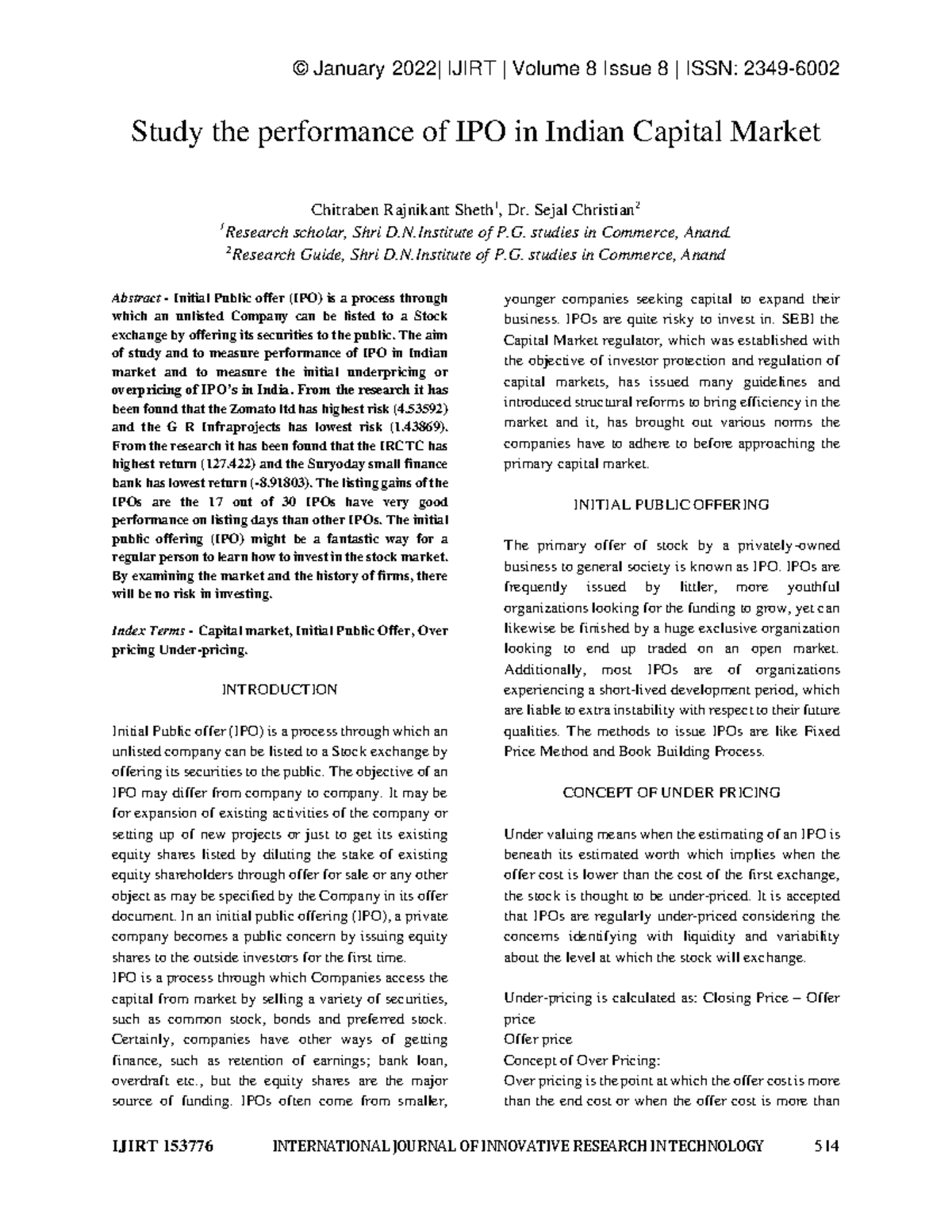 IPO in capital markets - Study the performance of IPO in Indian Capital ...