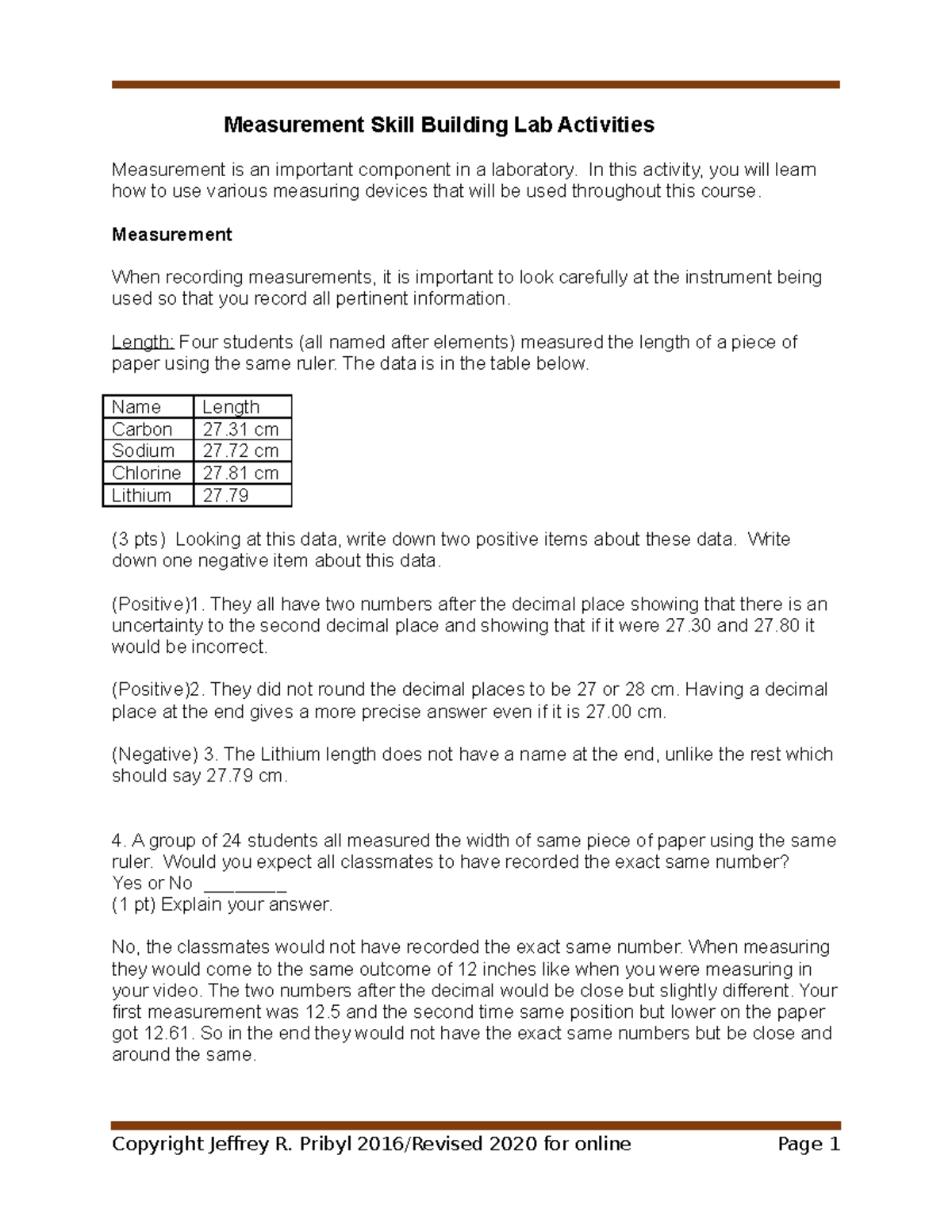 Measurement and also quiz - Measurement Skill Building Lab Activities ...