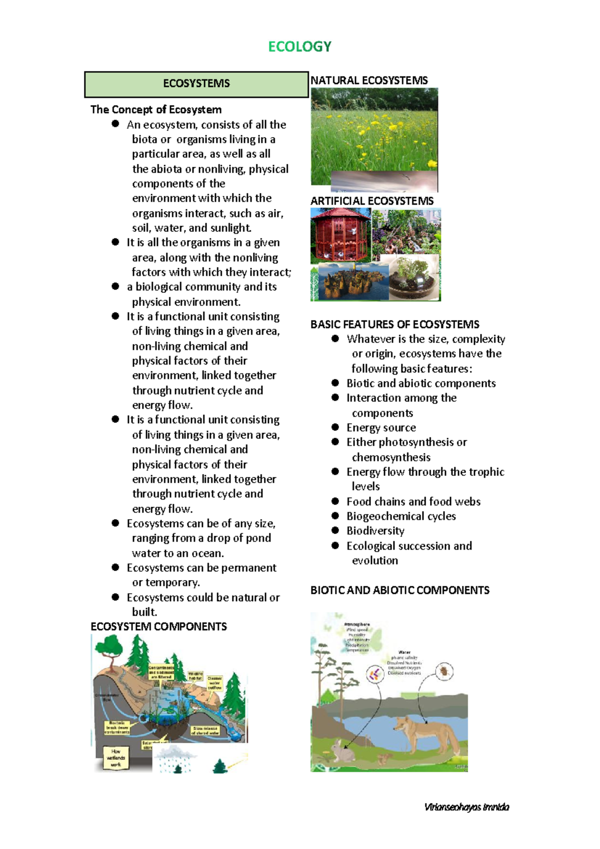 Ecosystems transes - just a summary - The Concept of Ecosystem An ...