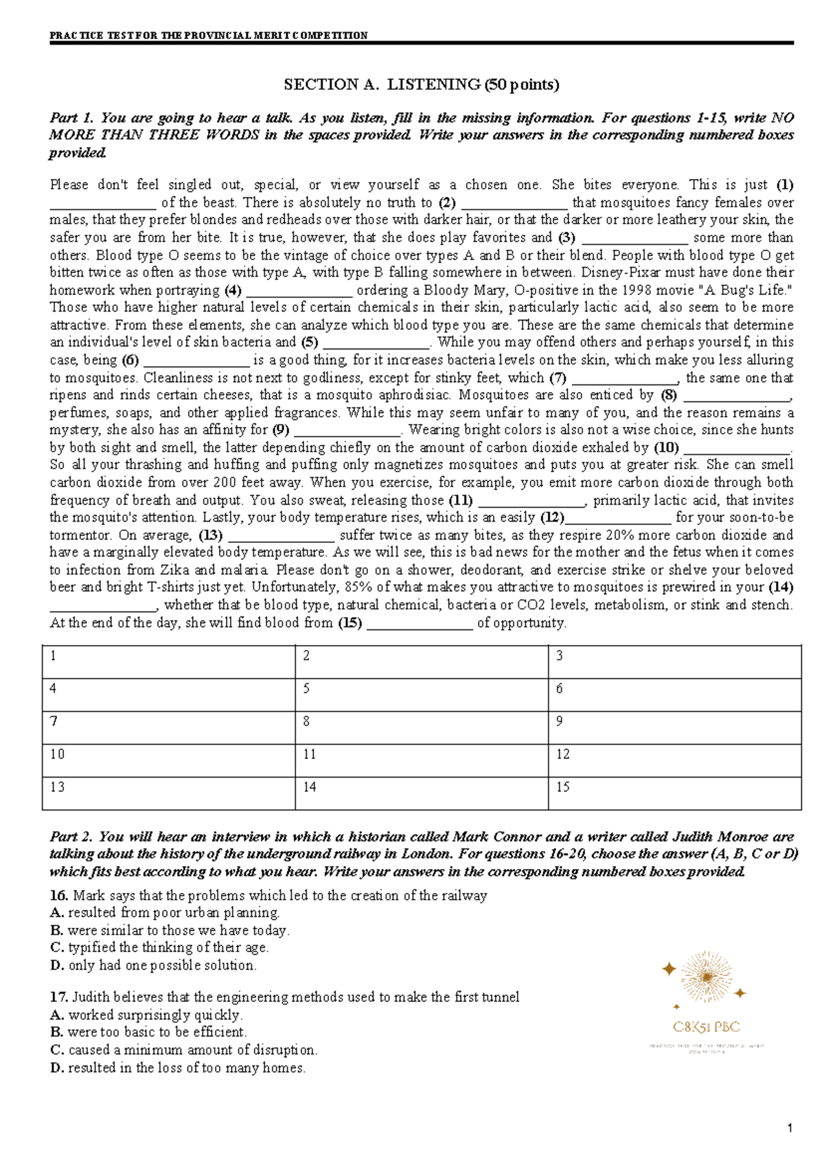 Practice for the Provincial Excellent Student Competition in English ...