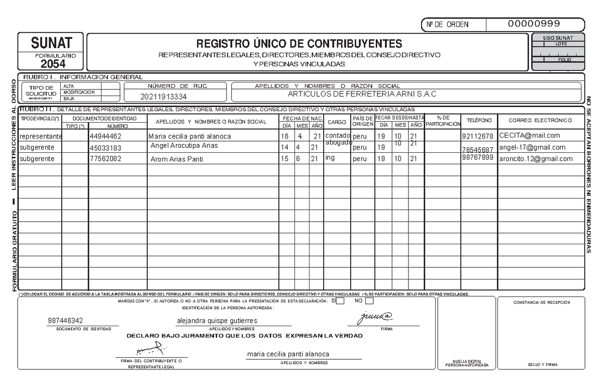 Orden 999 - formulario RUC - FECHA DE NAC. DÍA MES AÑO MES - Studocu