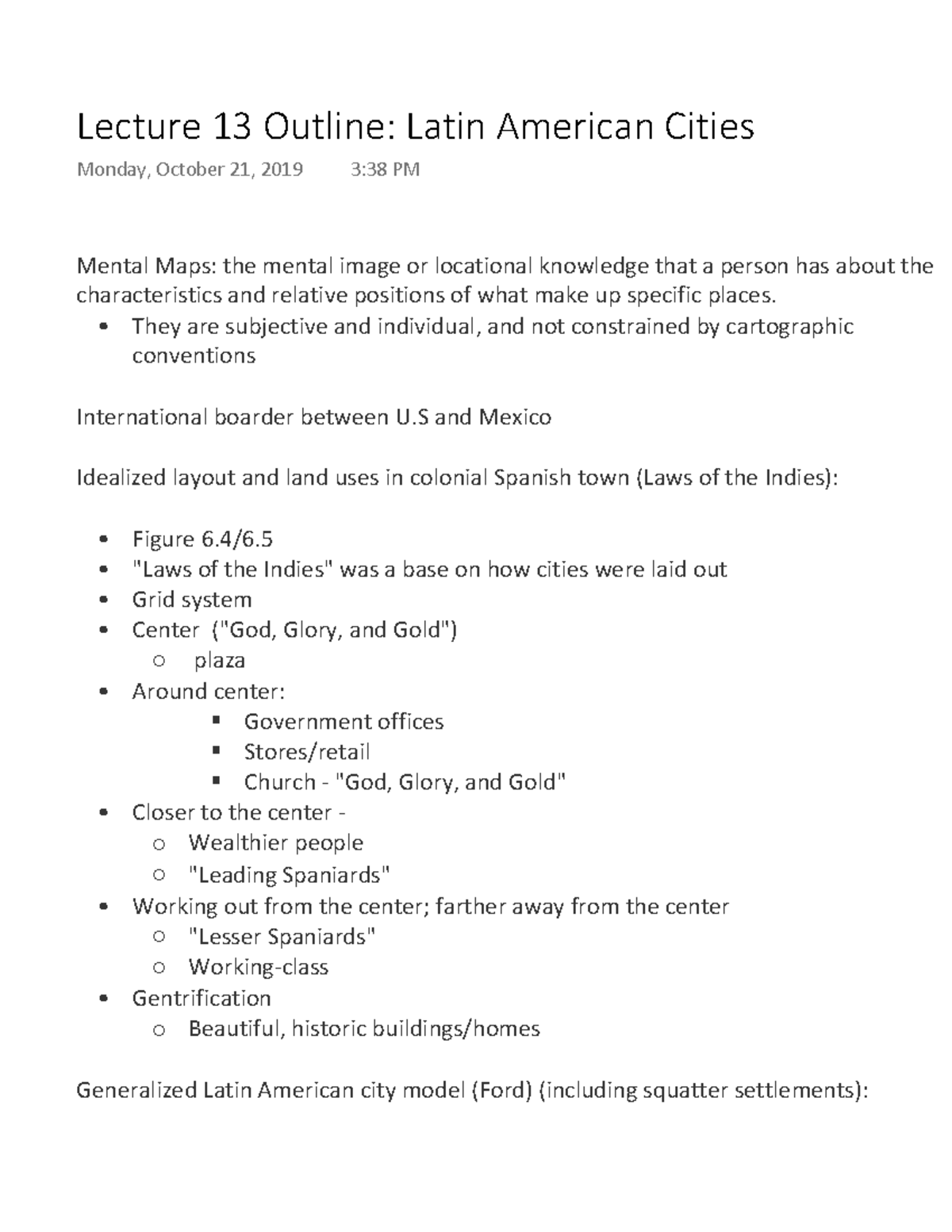 Lecture 13 Outline Latin American Cities - Warning: TT: undefined ...