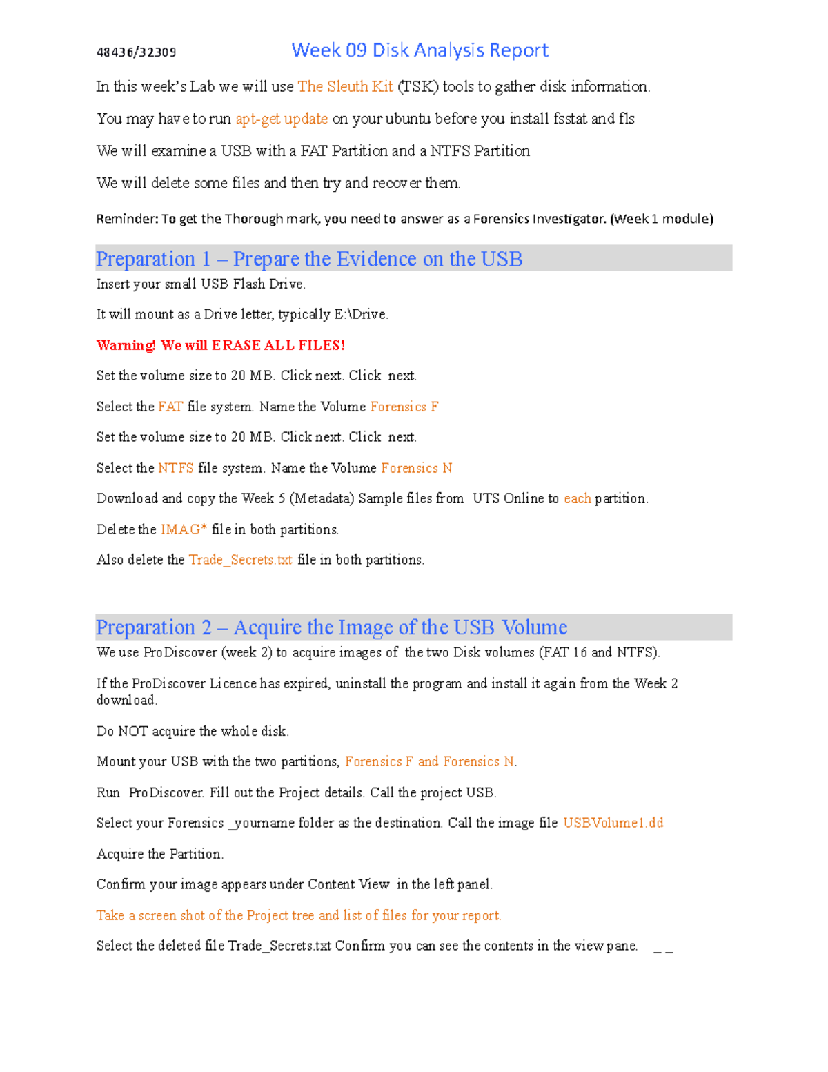 Week 09 Disk Analysis Report In This Week S Lab We Will Use The Sleuth Kit Tsk Tools To