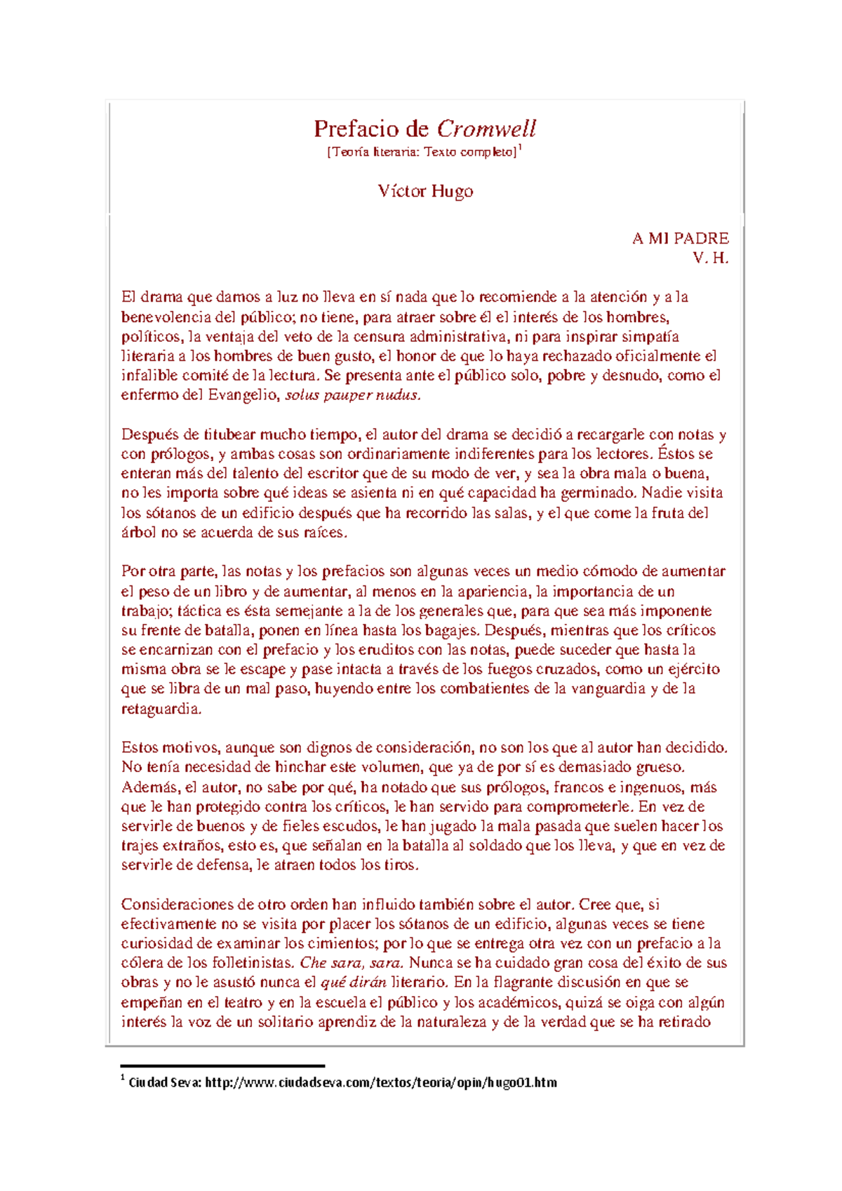 Prefacio Victor Hugo - Prefacio de Cromwell [Teoría literaria: Texto ...