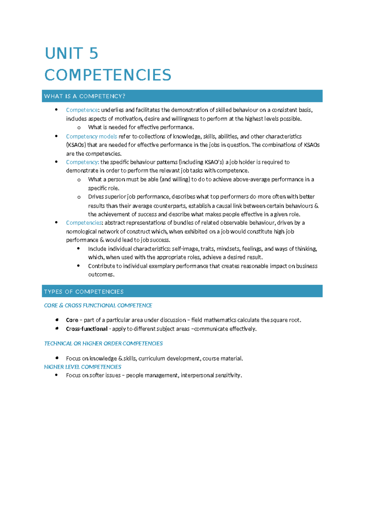 BDO372 Unit 5 - Summary Industrial Psychology - UNIT 5 COMPETENCIES ...