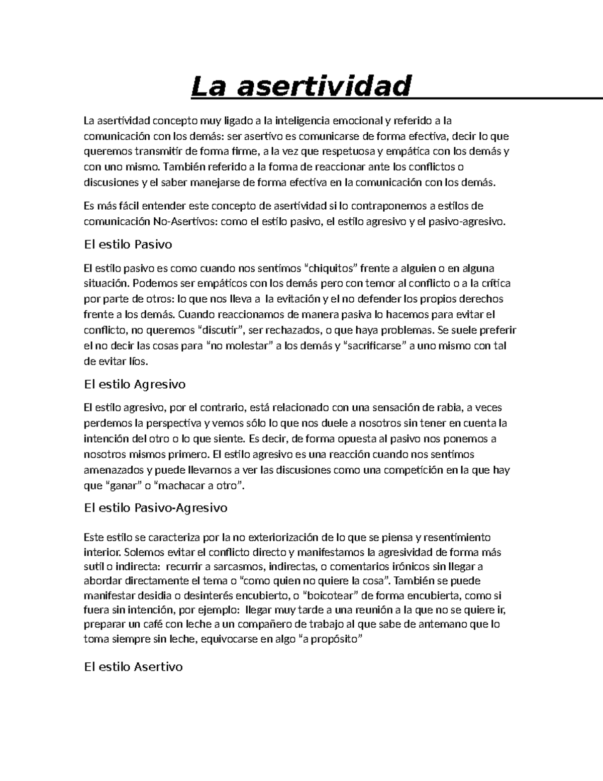 La asertividad - drgf - La asertividad La asertividad concepto muy ...