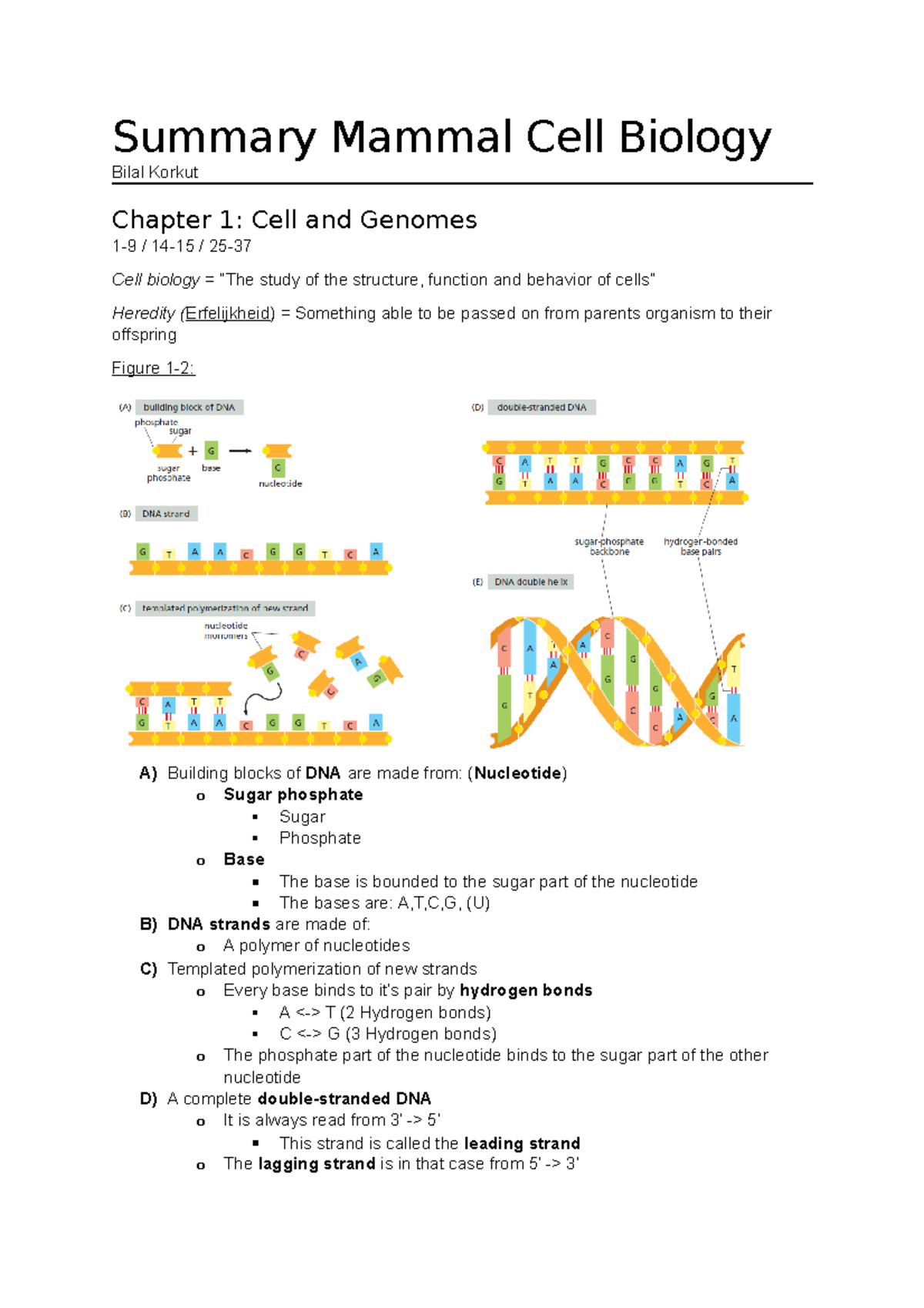 Summary Mammal Cell Biology - Summary Mammal Cell Biology Bilal Korkut ...