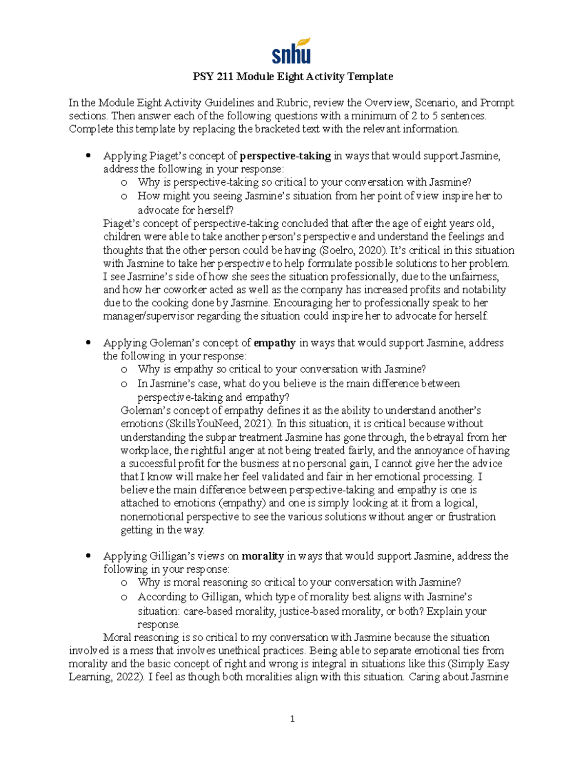 PSY 211 Module Eight Activity Template - Then answer each of the ...