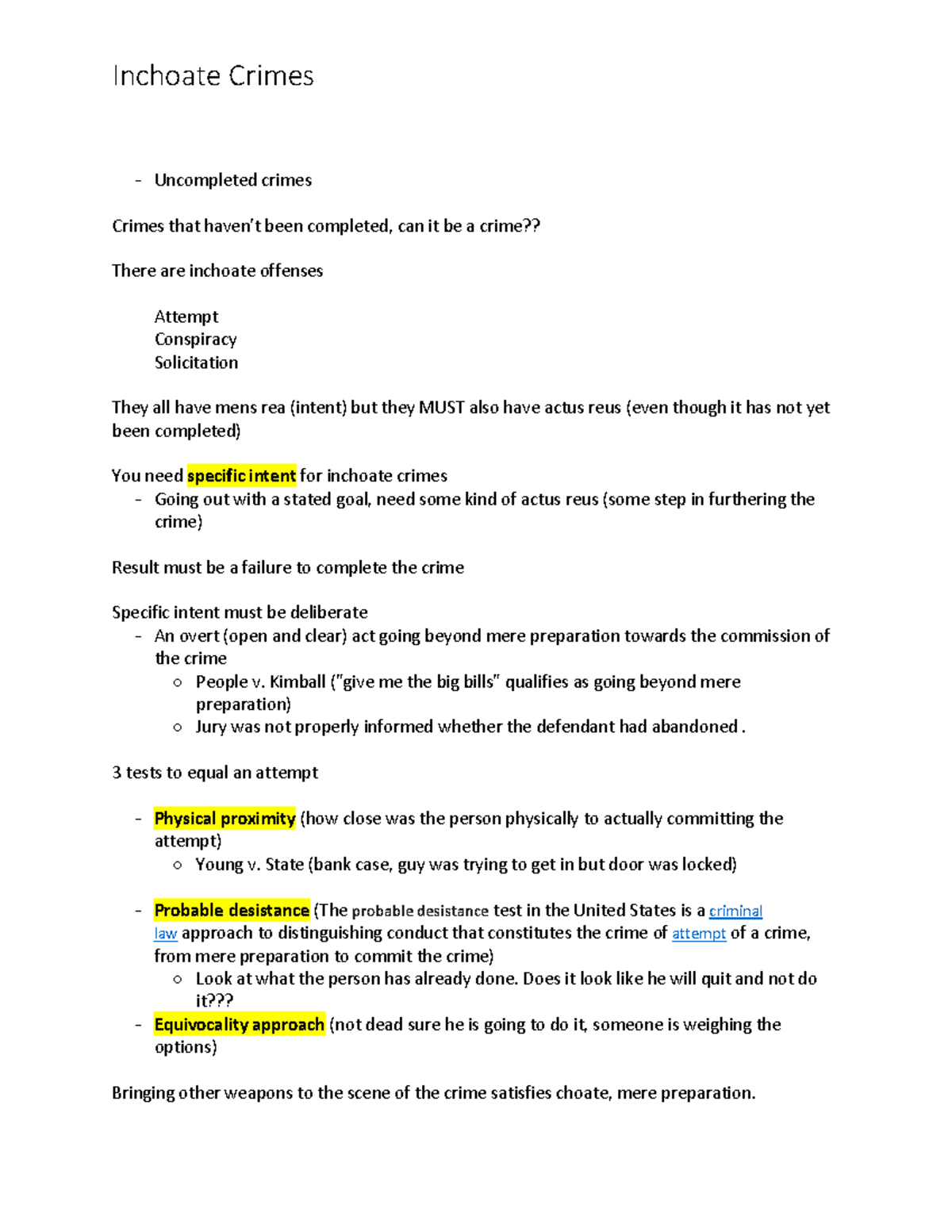 Inchoate Crimes - hŶĐŽŵƉůĞƚĞĚ ĐƌŝŵĞƐ ƌŝŵĞƐ ƚŚĂƚ ŚĂǀĞŶΖƚ ďĞĞŶ ĐŽŵƉůĞƚĞĚ͕ ...