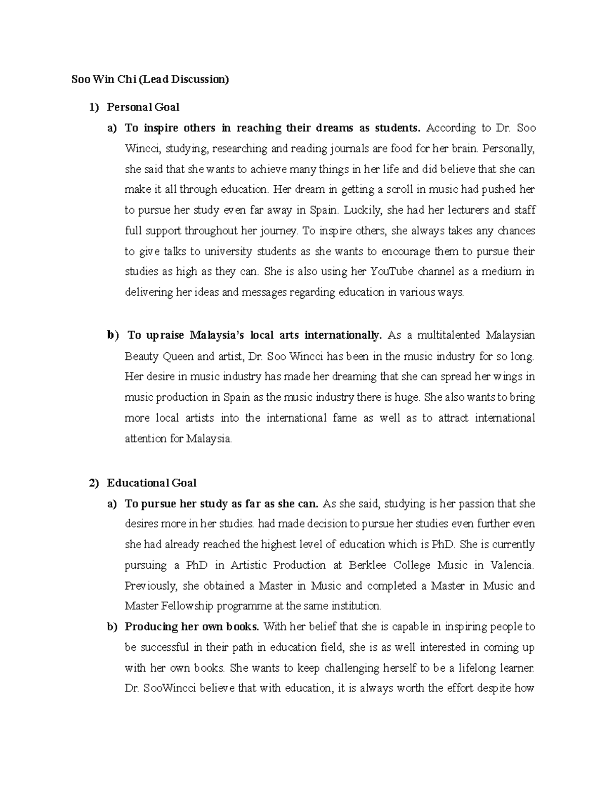 (Lead Discussion) Personal Goal & Educational Goal - Soo Win Chi (Lead ...