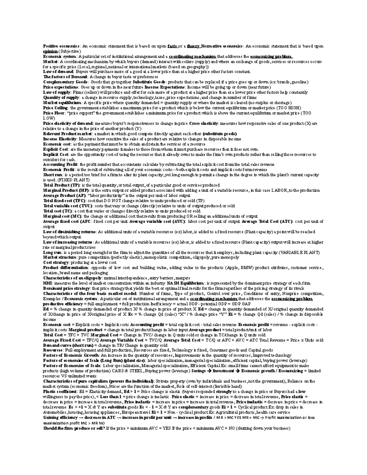 Final EXAM Cheat Sheet - All chapters - Positive economics: An economic ...