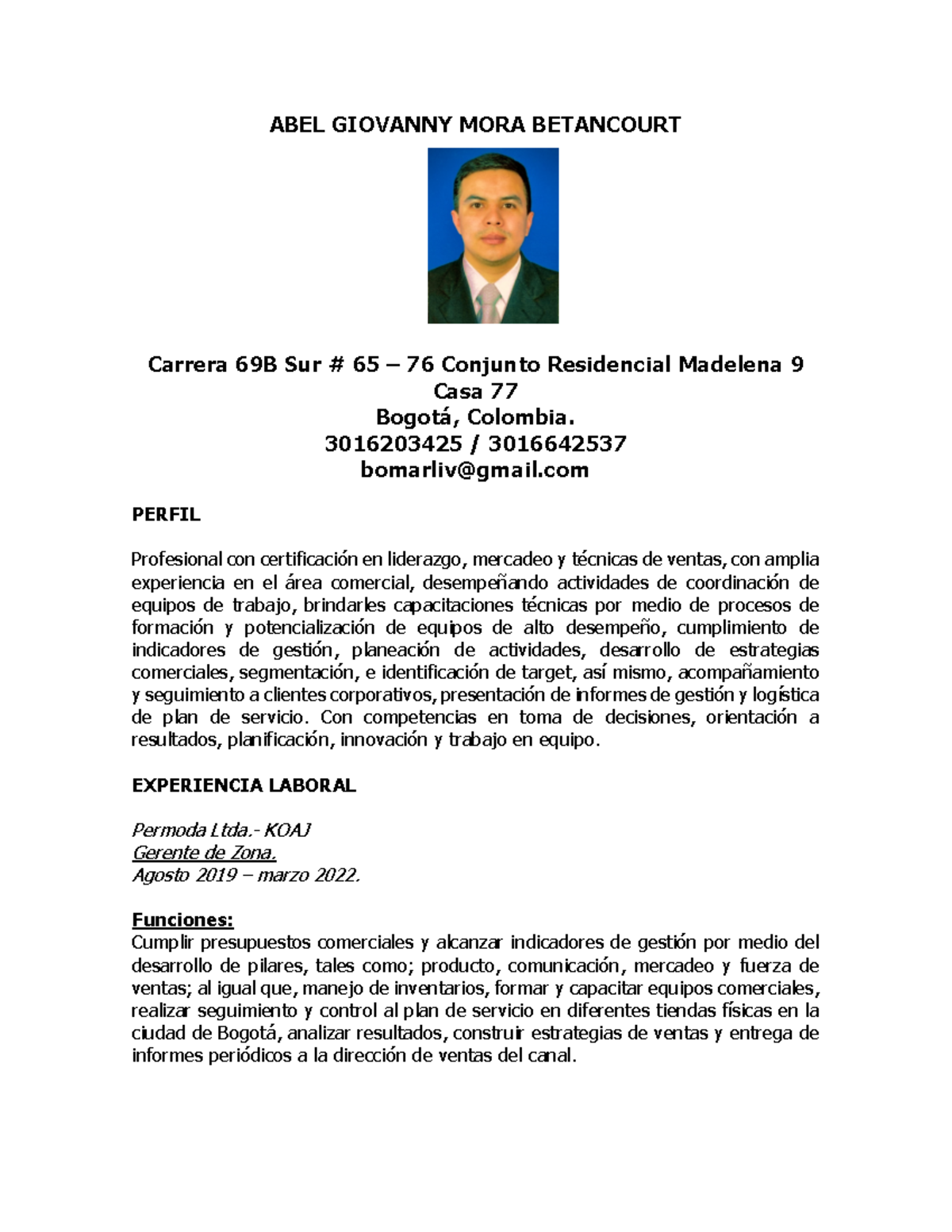 ABEL Giovanny MORA Betancourt - Hoja de vida - ABEL GIOVANNY MORA ...