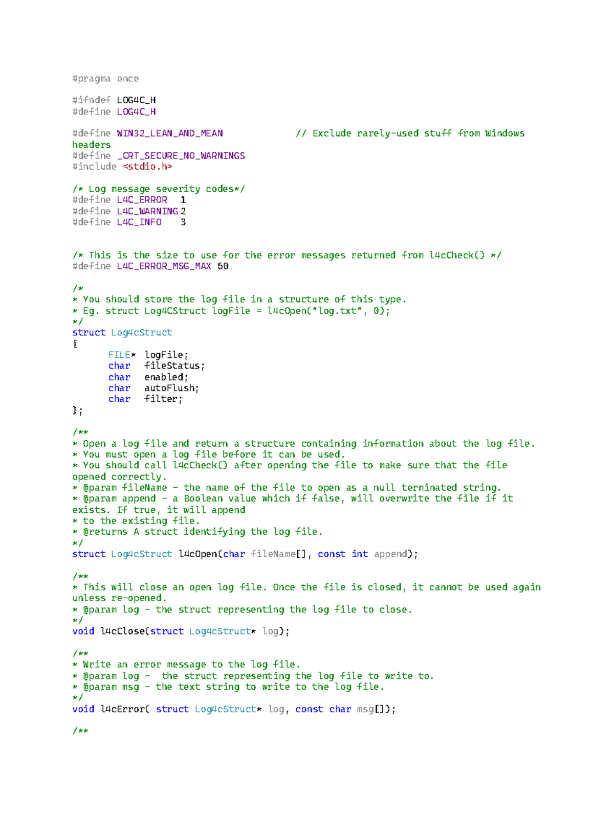 W6 sft - #pragma once #ifndef LOG4C_H #define LOG4C_H #define WIN32_LEAN_AND_MEAN // Exclude ...