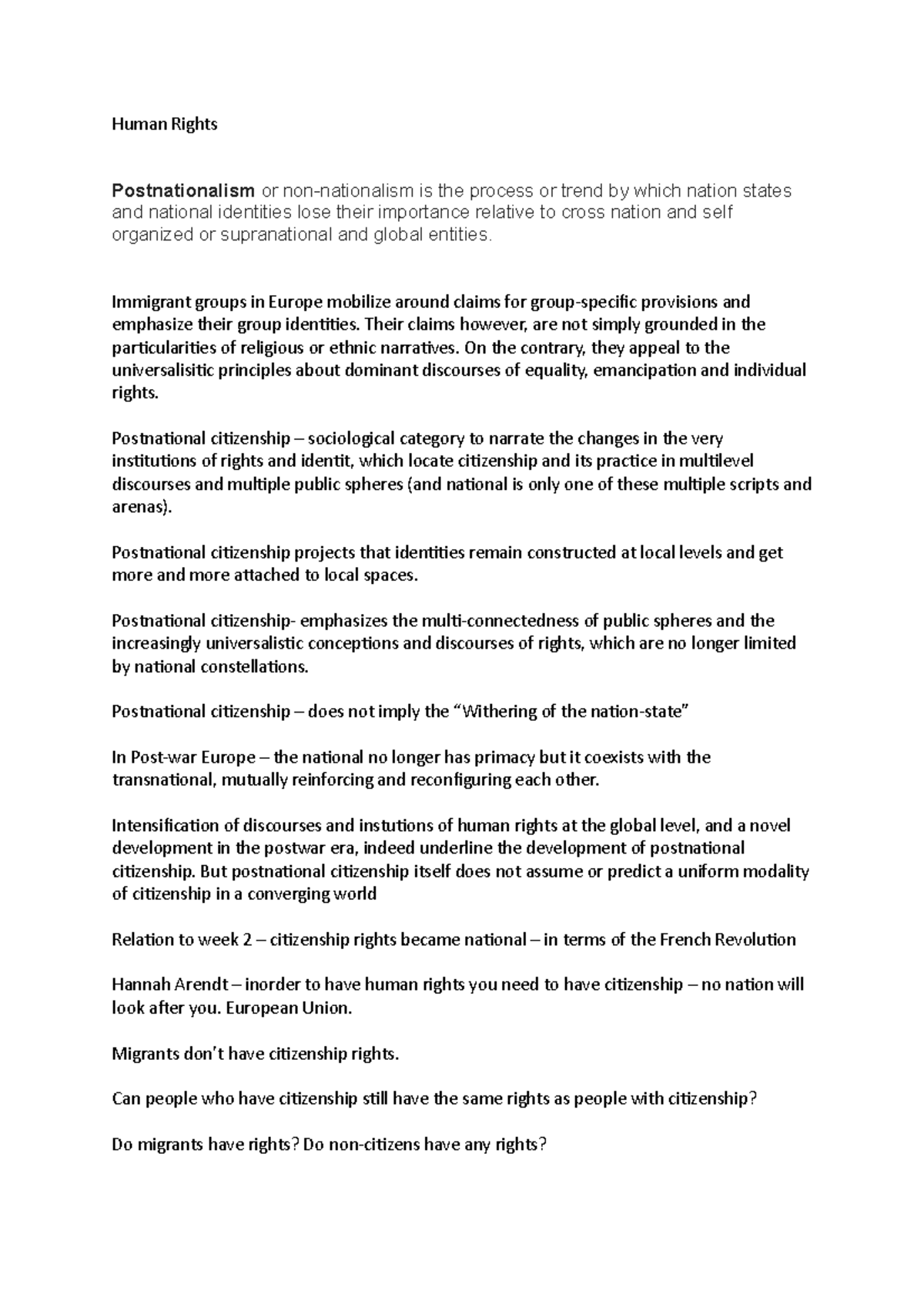 Human Rights & citizenship lecture 8 - Human Rights Postnationalism ...