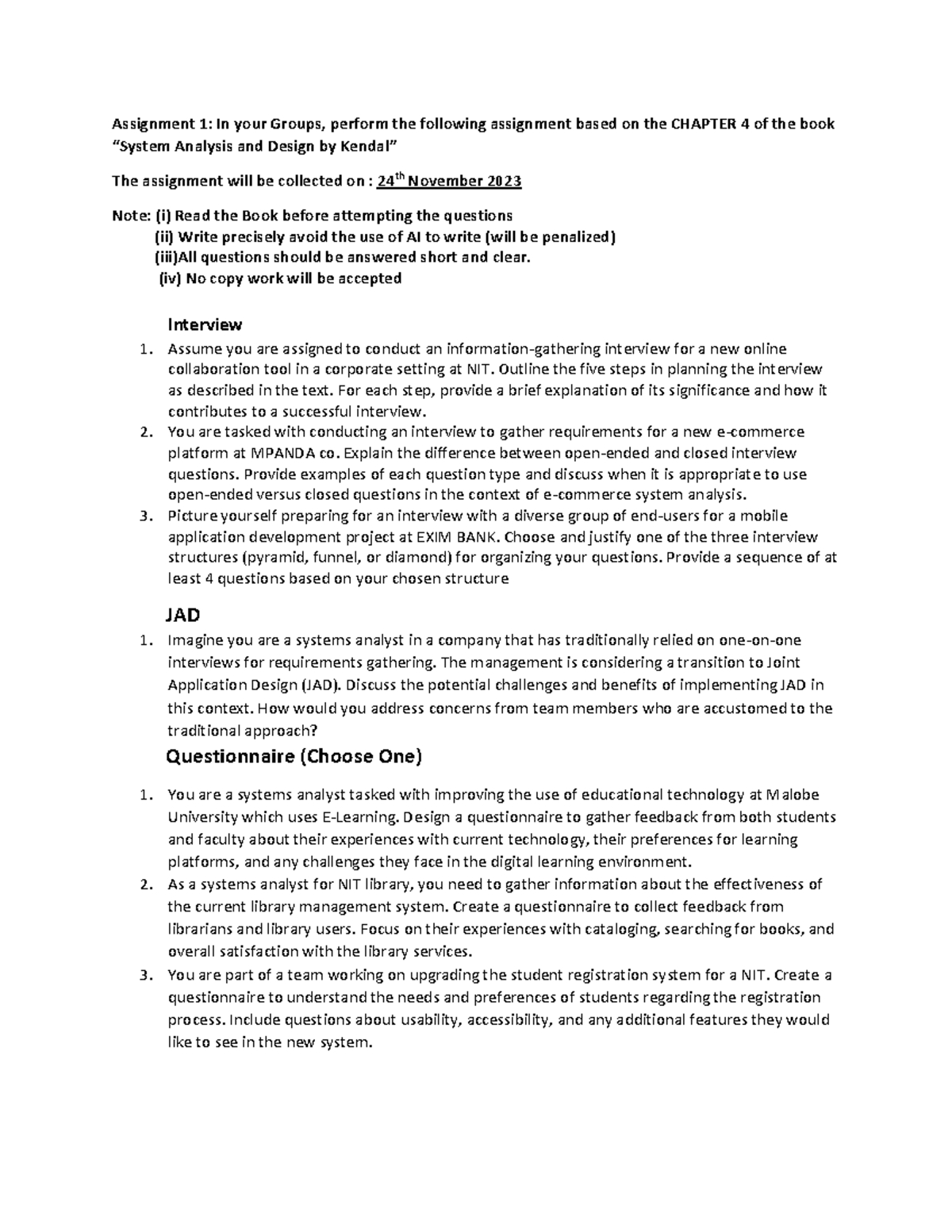 Work Assignment 1a - Practice system analysis and design - Assignment 1: In your Groups, perform ...