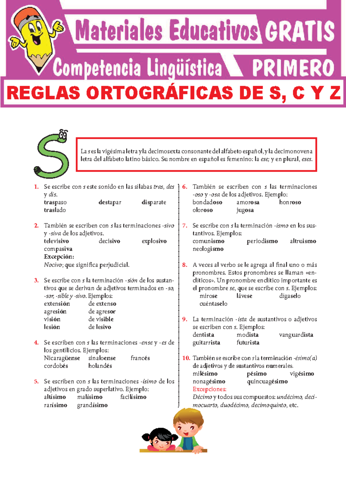 Reglas Ortográficas de S C y Z Para Primer Grado de Secundaria - La s ...