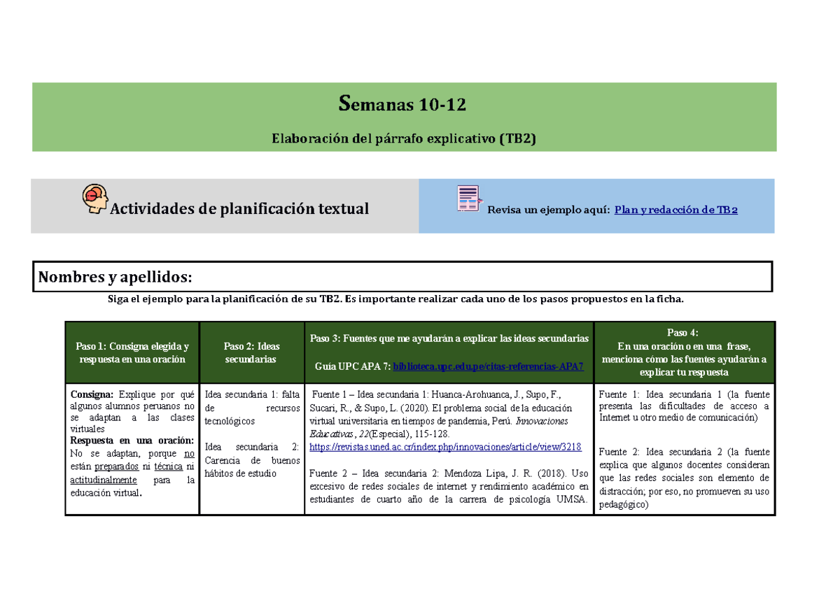 TB2 Lenguaje - Todos los ejercicios de la tb2 desarrollado tomenlo como ejemplo - Semanas 10 ...