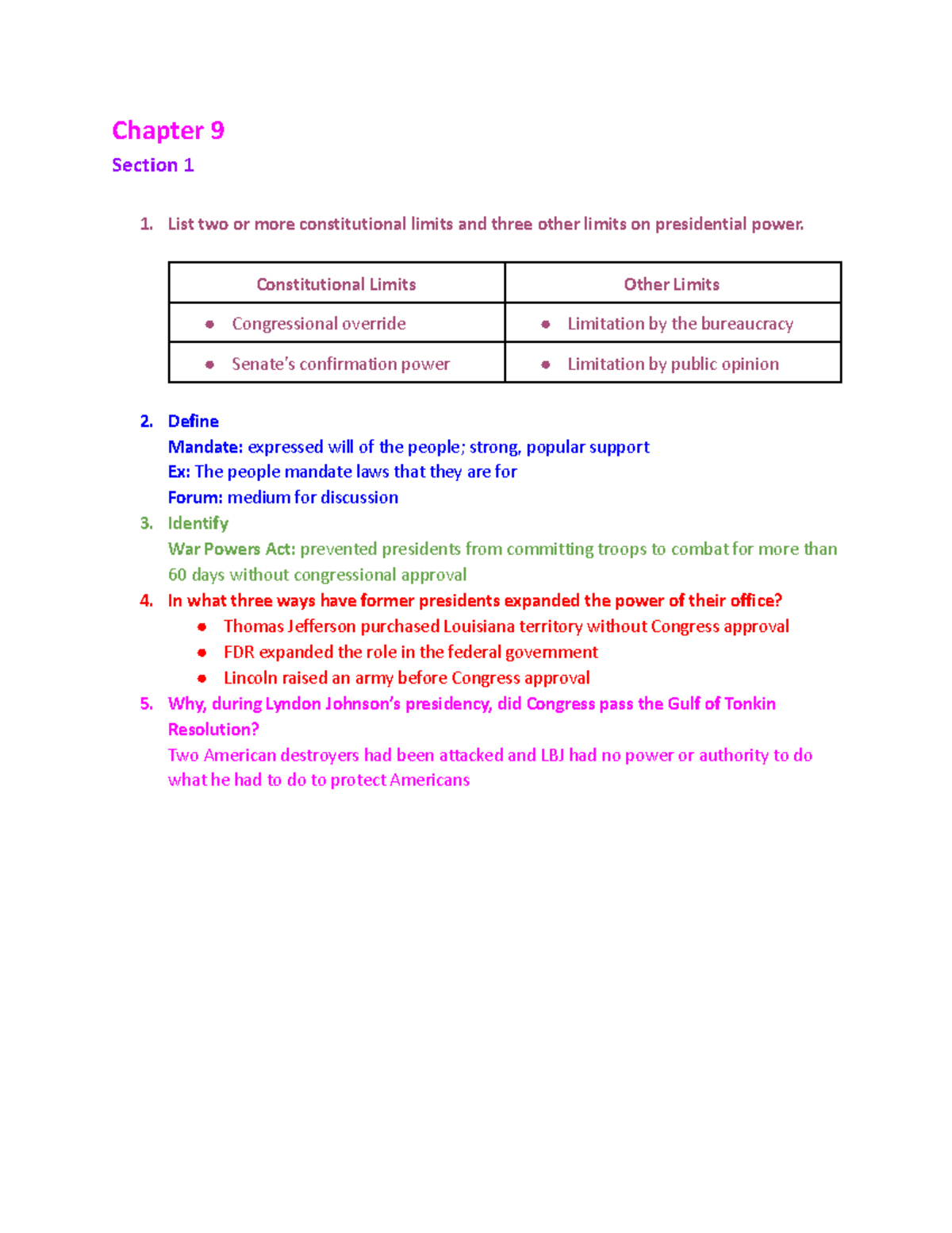 Copy of Chapter 9 - government - Section 1 List two or more ...