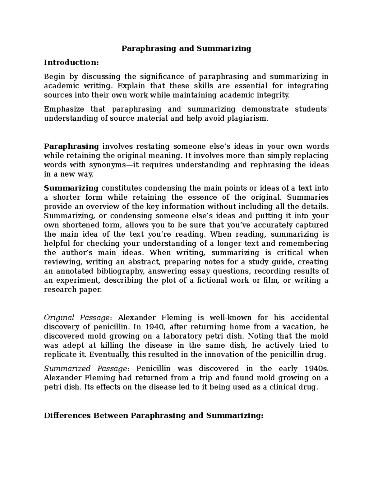 Paraphrasing and Summarizing - Explain that these skills are essential ...