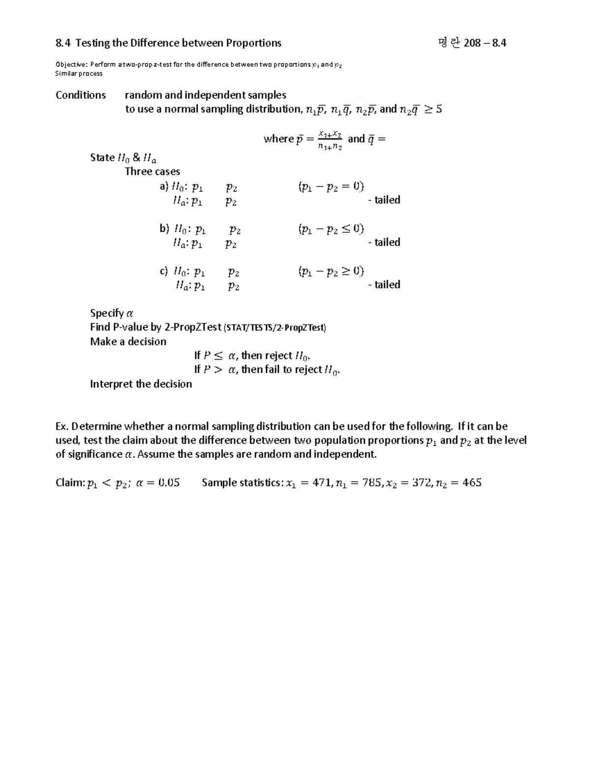 8.4 Testing the Difference between Proportions to print - 8 Testing the ...