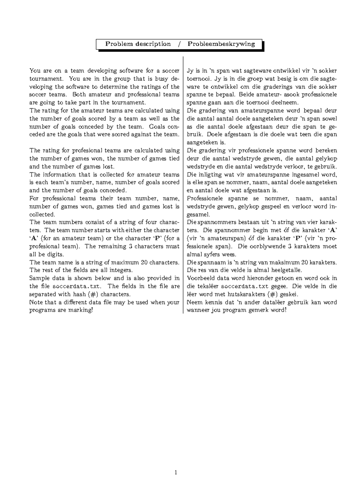 CMPG211 2024EX1 Eng Afr - Problem description / Probleembeskrywing You are on a team developing ...